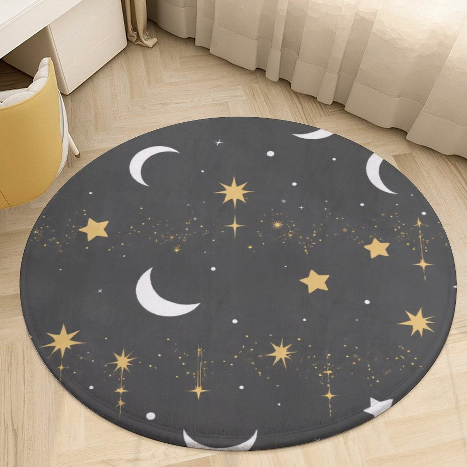 Golden Stars And Moons Pattern Round Area Rugs for Bedroom Living Room ...