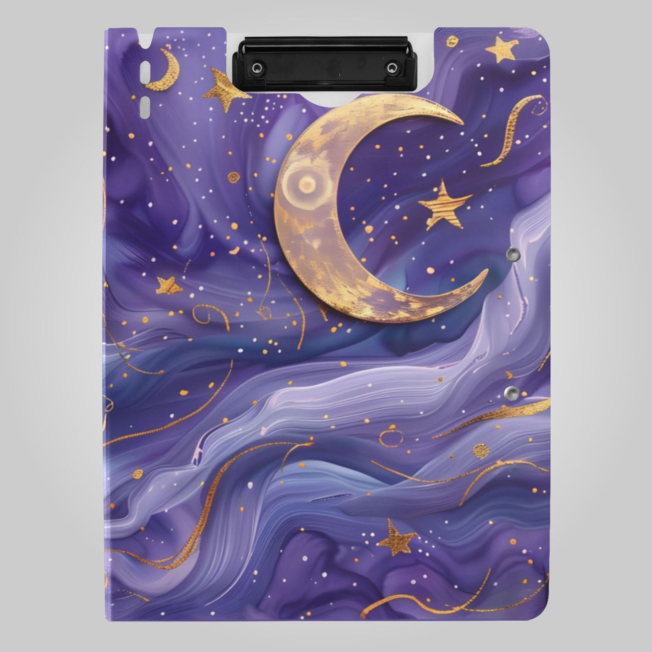 Golden Stars Crescent Moon Purple Wave Foldable Binder Folder Clipboard ...