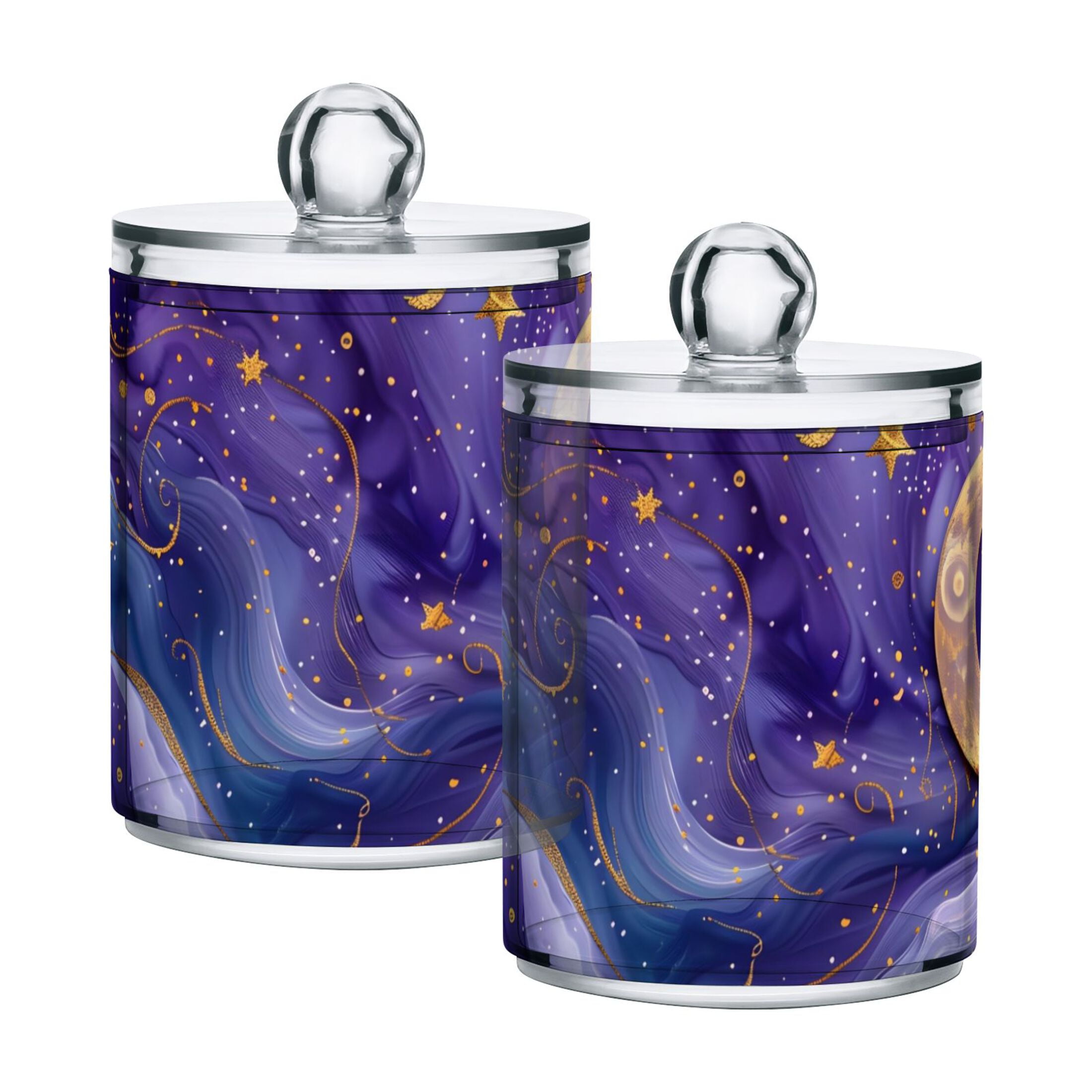 Golden Stars Crescent Moon Purple Wave Translucent Plastic Cans Storage ...