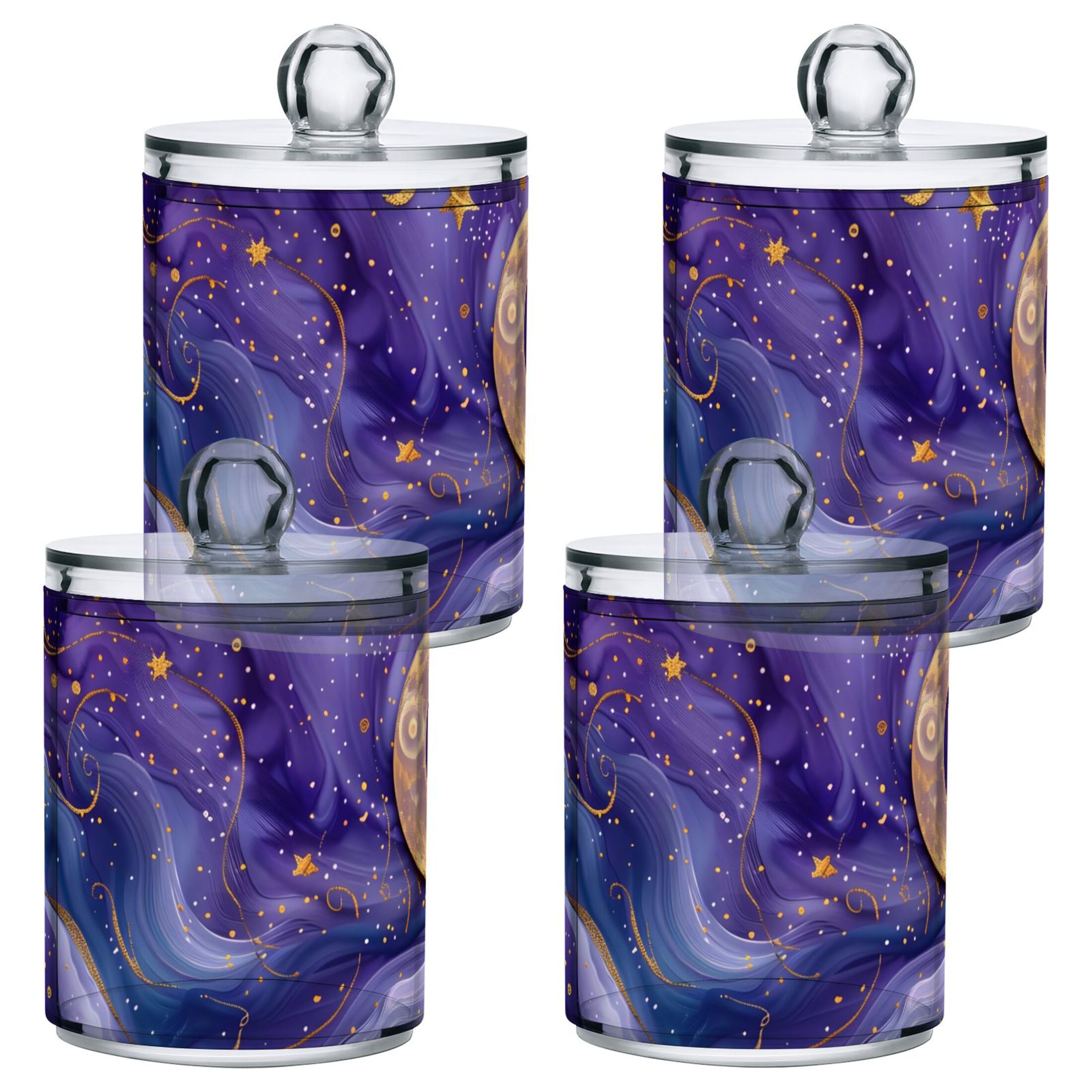 Golden Stars Crescent Moon Purple Wave Translucent Plastic Cans Storage ...