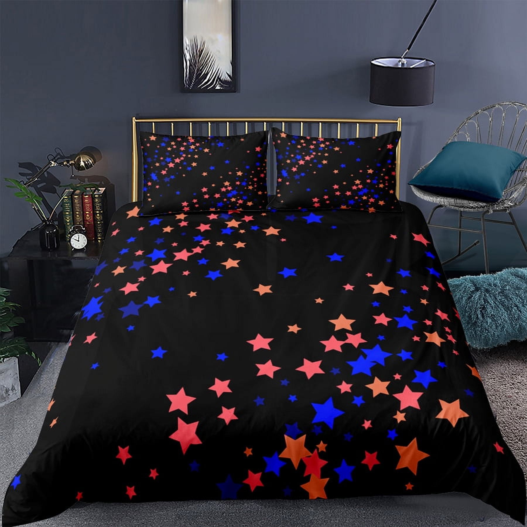 Golden Stars Pattern King Duvet Cover Sparkling Five-pointed Star ...