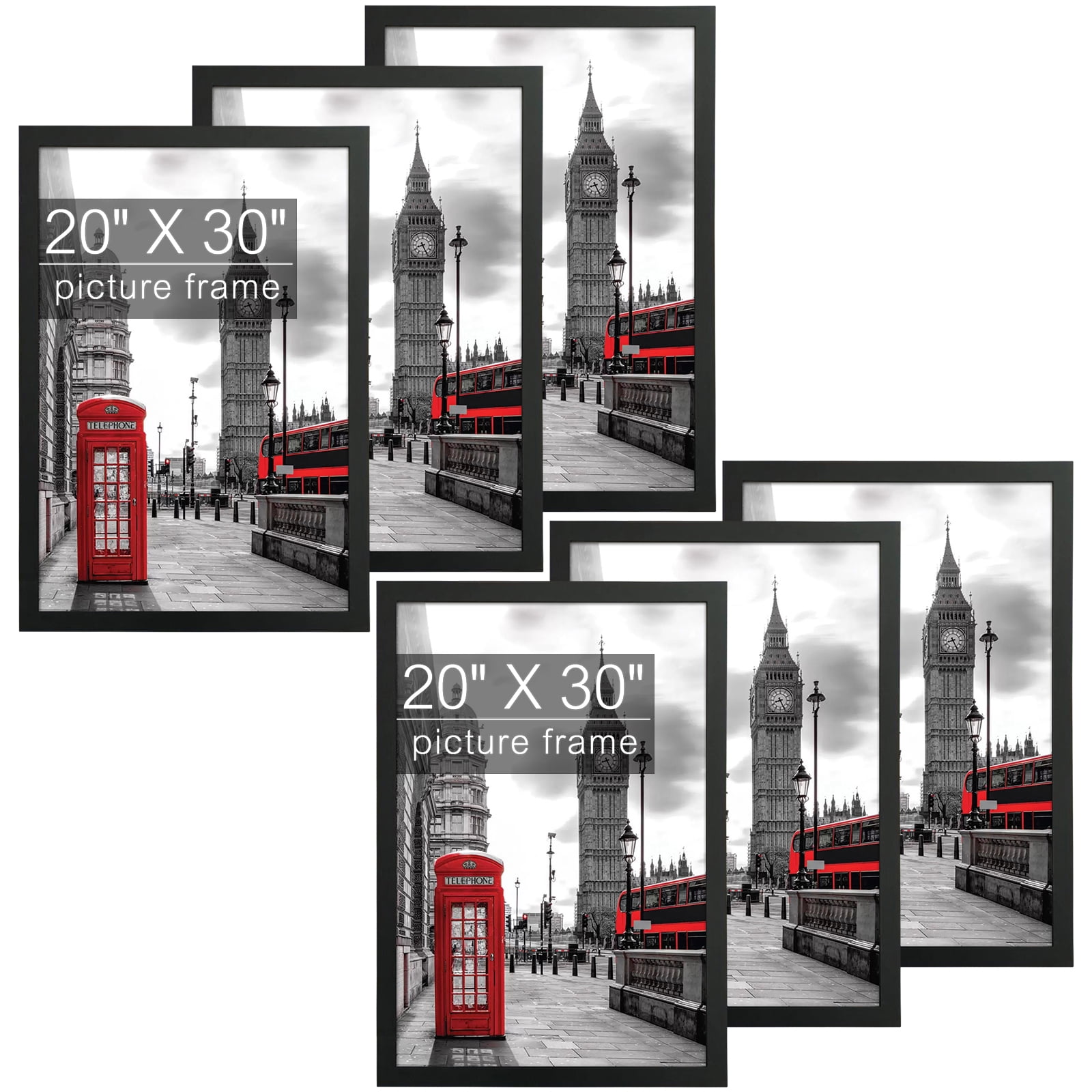 Golden State Art 20x30 Picture Frames with Plexiglass, Black, Set of 6 ...