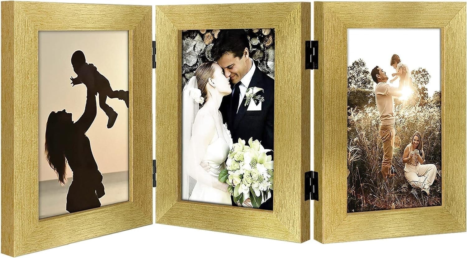 Golden State Art 3-Opening 4x6 Trifold Hinged Table Top Picture Frame ...