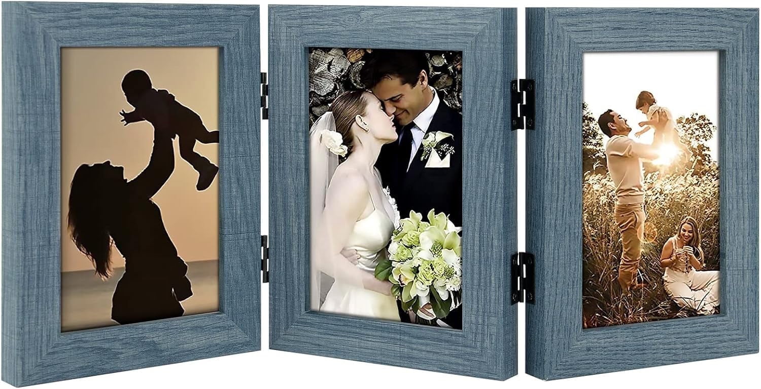 Golden State Art 3-Opening Blue 4x6 Deco Desk Top Family Hinged Picture ...