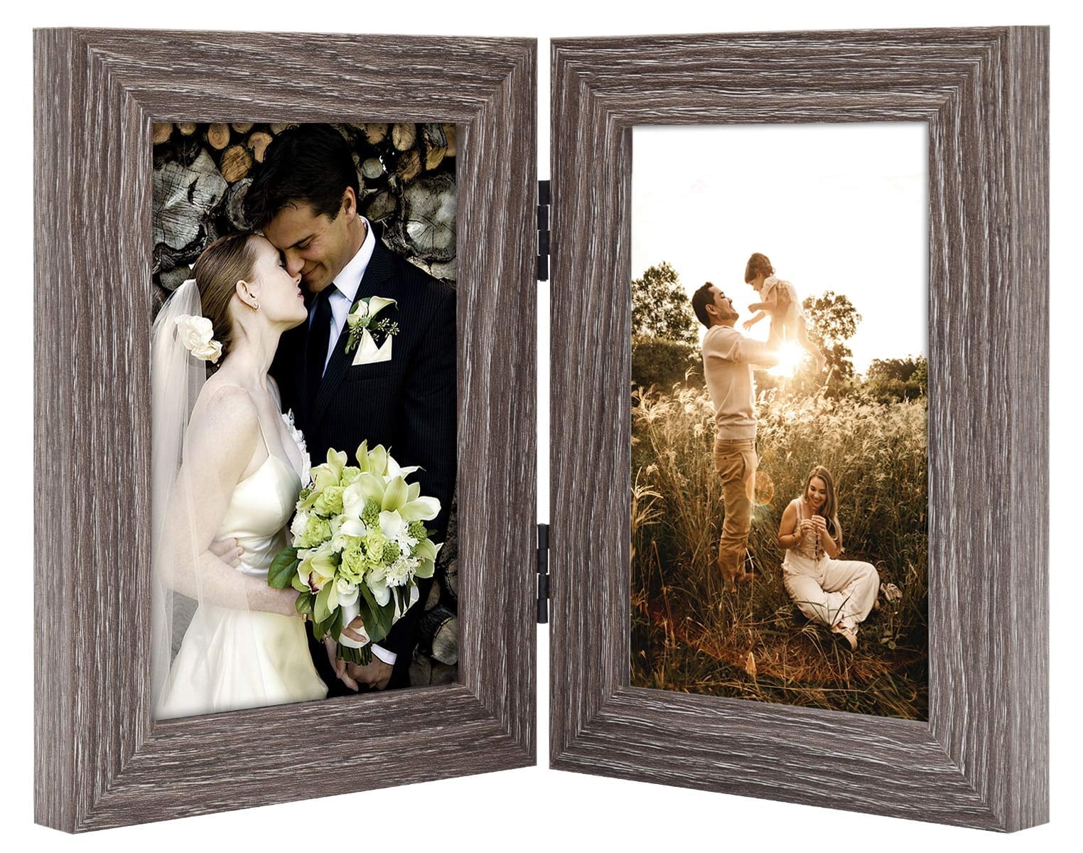 Golden State Art, 4x6 Double Picture Frame Vertical Hinged Photo Frame ...