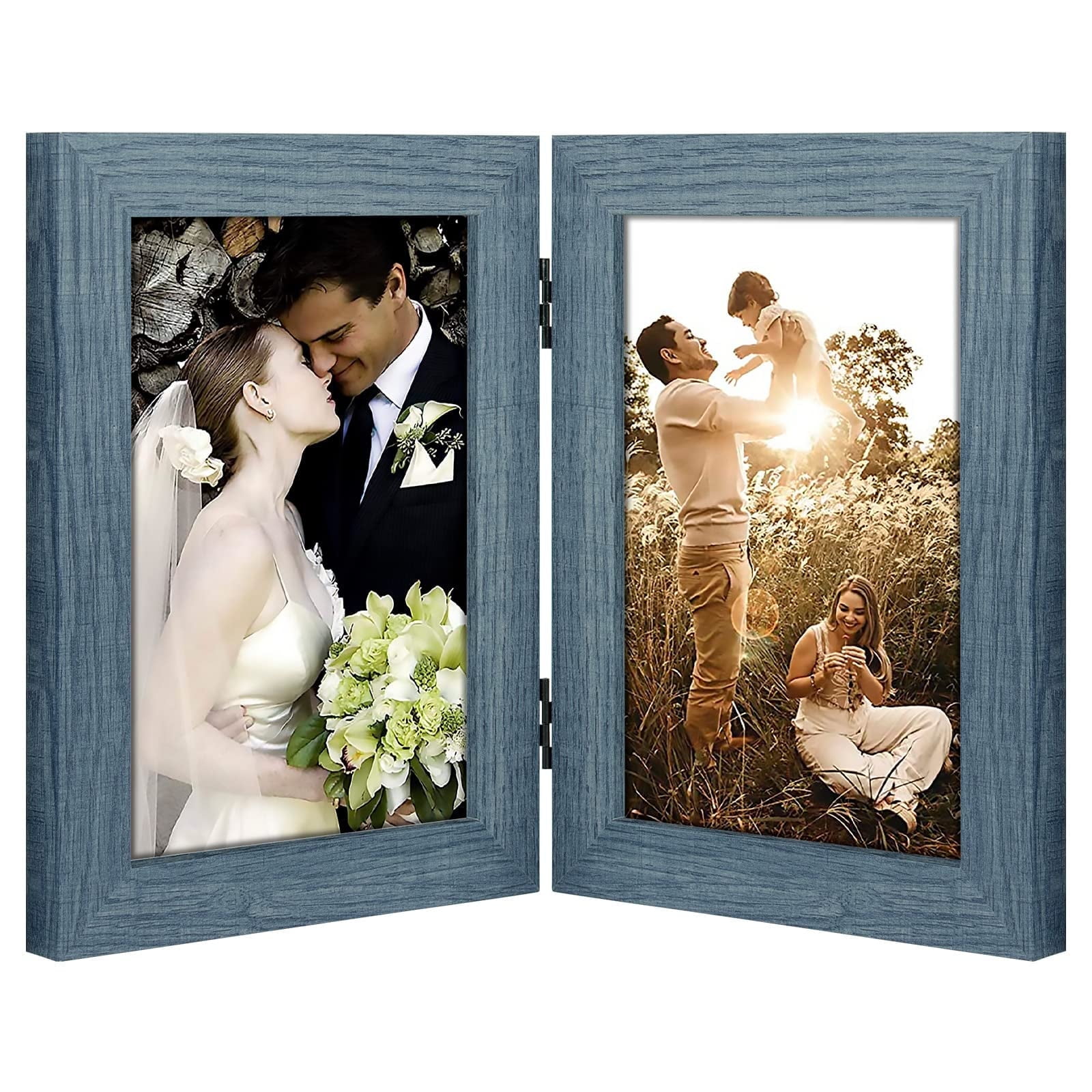 Golden State Art, 5x7 Double Picture Frame Vertical Hinged Photo Frame ...