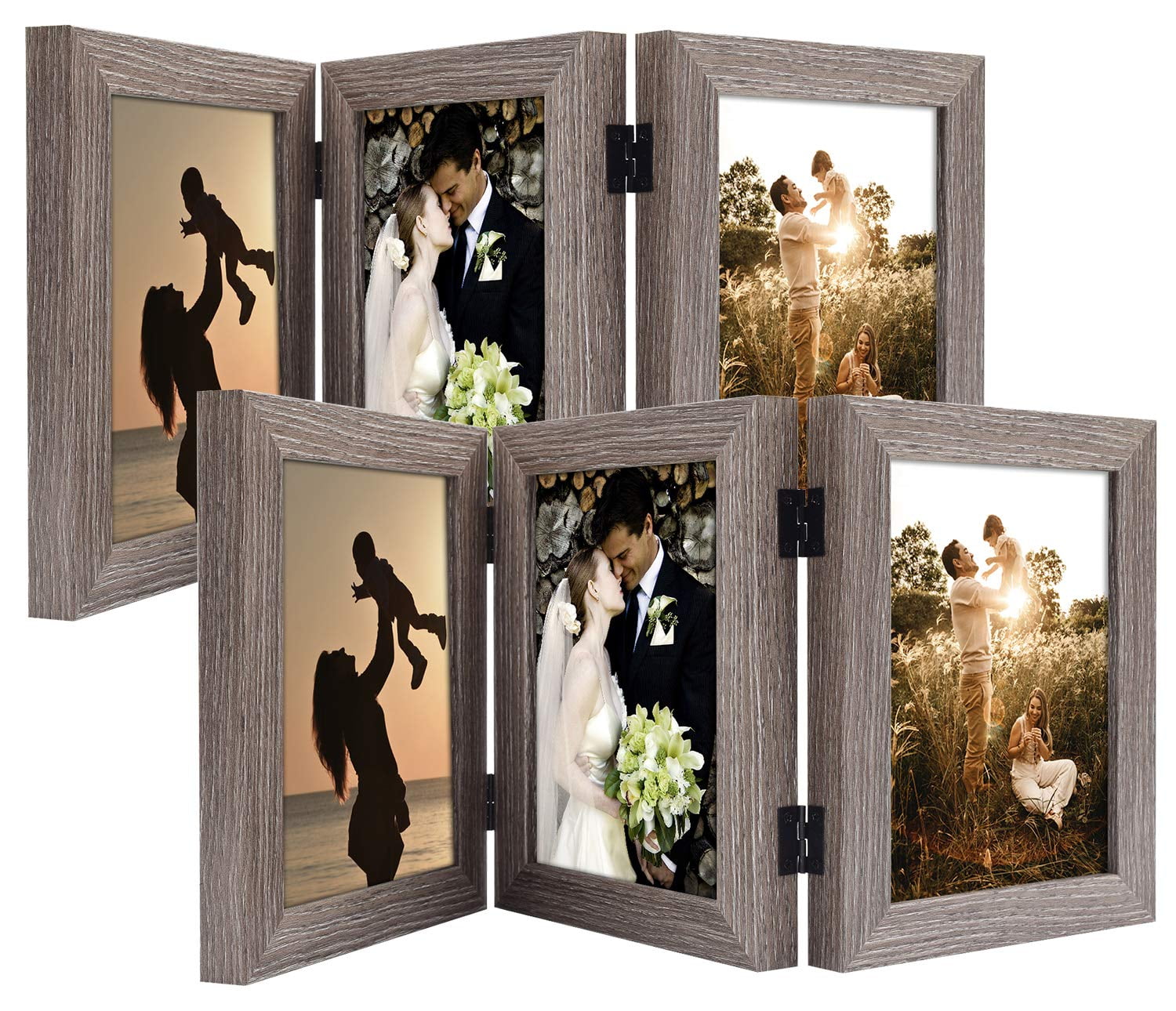 Golden State Art, 5x7 Three Picture Frame Trifold Hinged Photo Frame ...
