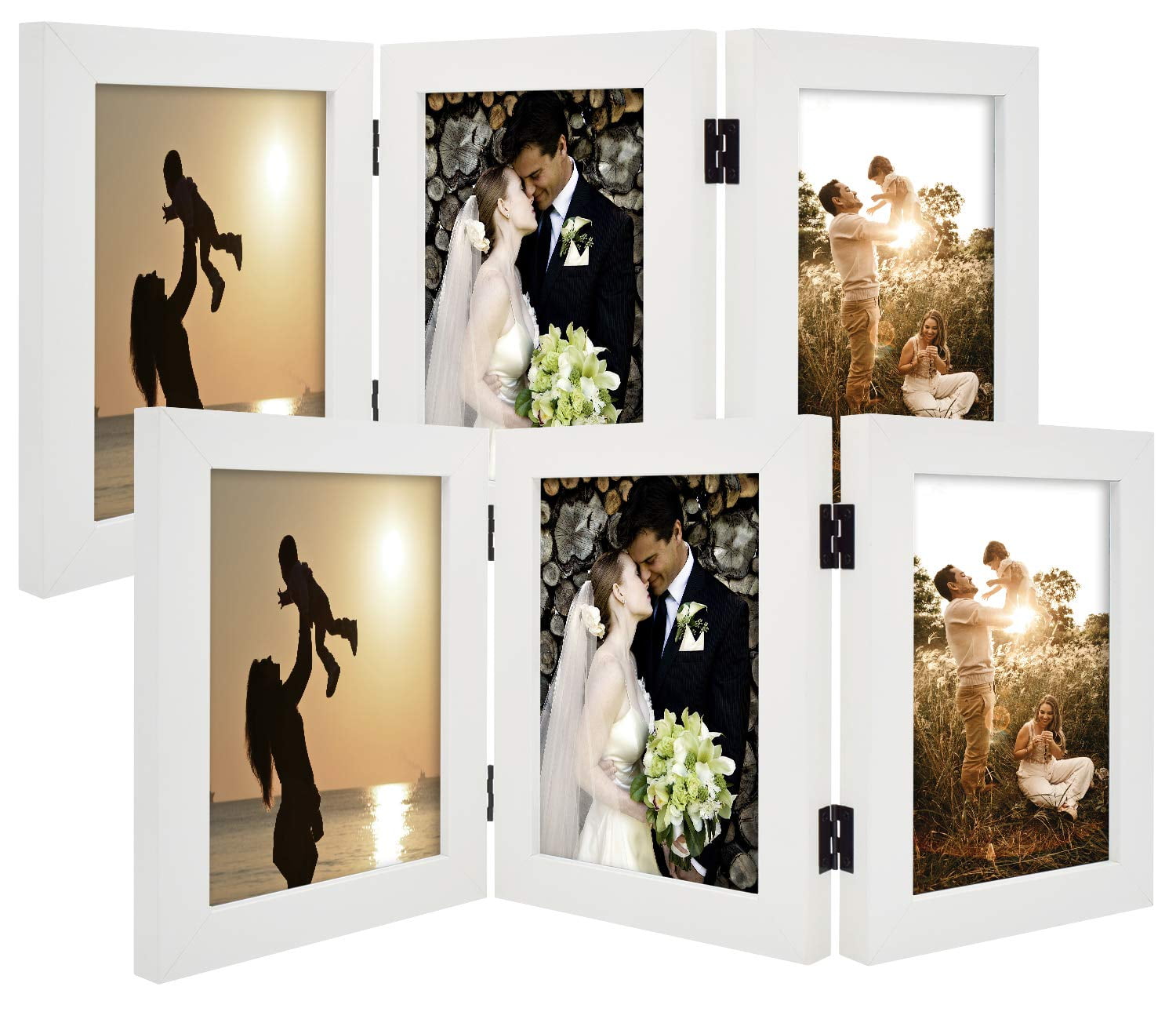 Golden State Art, 5x7 Three Picture Frame Trifold Hinged Photo Frame ...