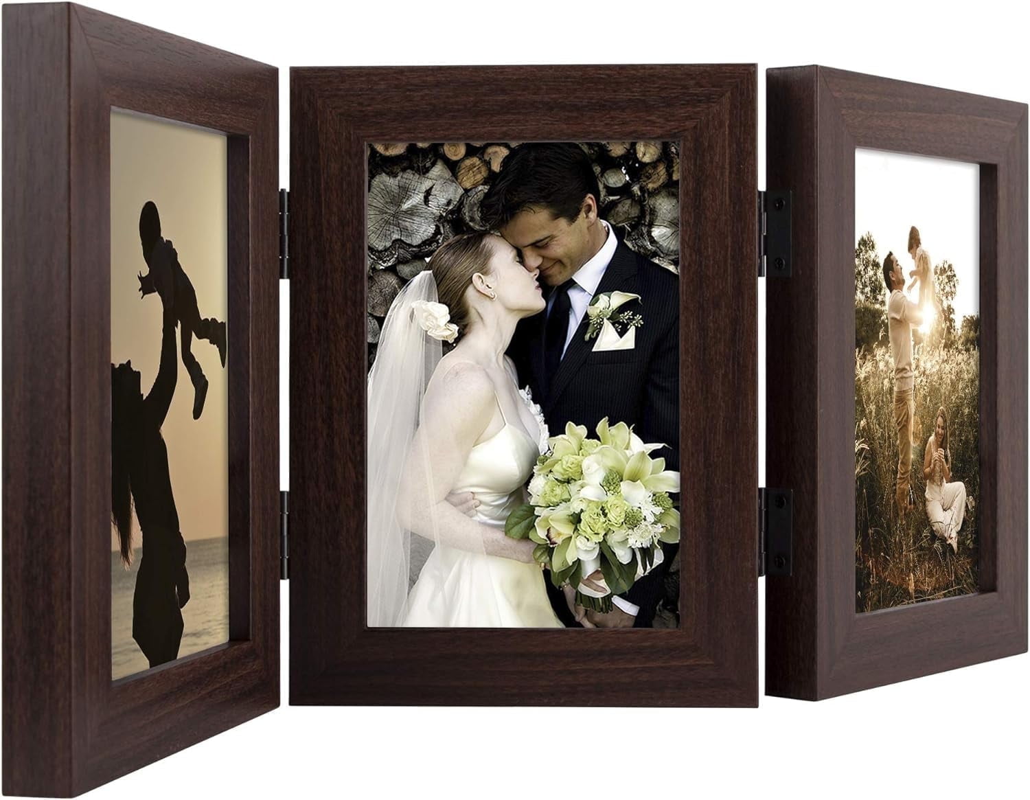 Golden State Art, 5x7 Trifold Hinged Desk Top Picture Frame, Brown ...