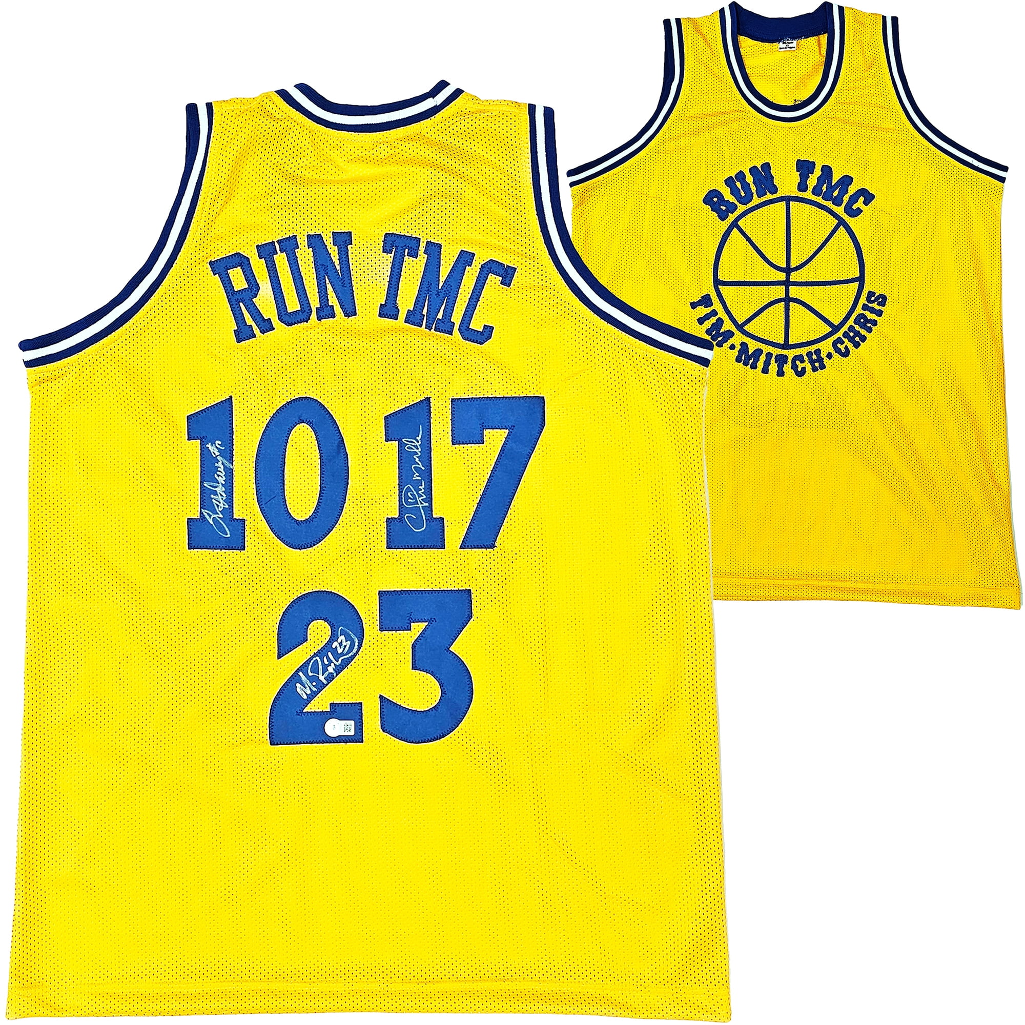 Golden State Warriors Chris Mullin, Tim Hardaway & Mitch Richmond Autographed Yellow Jersey Run ...