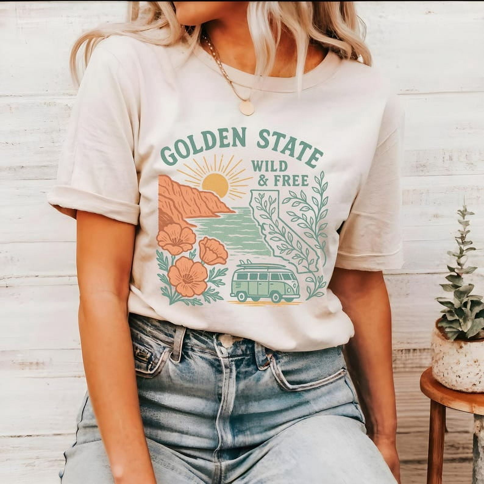 Golden State Wild & Free Tee California Adventure Camper Nature Lover ...