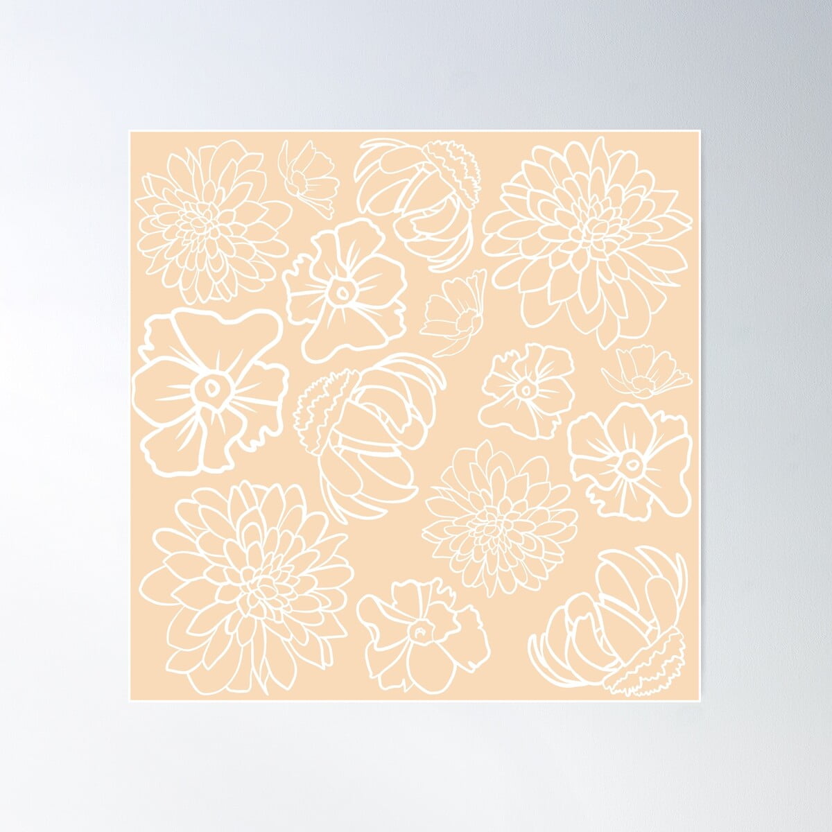 Golden Straw Floral Print Pattern Poster Wall Art, Modern Wall Decor ...