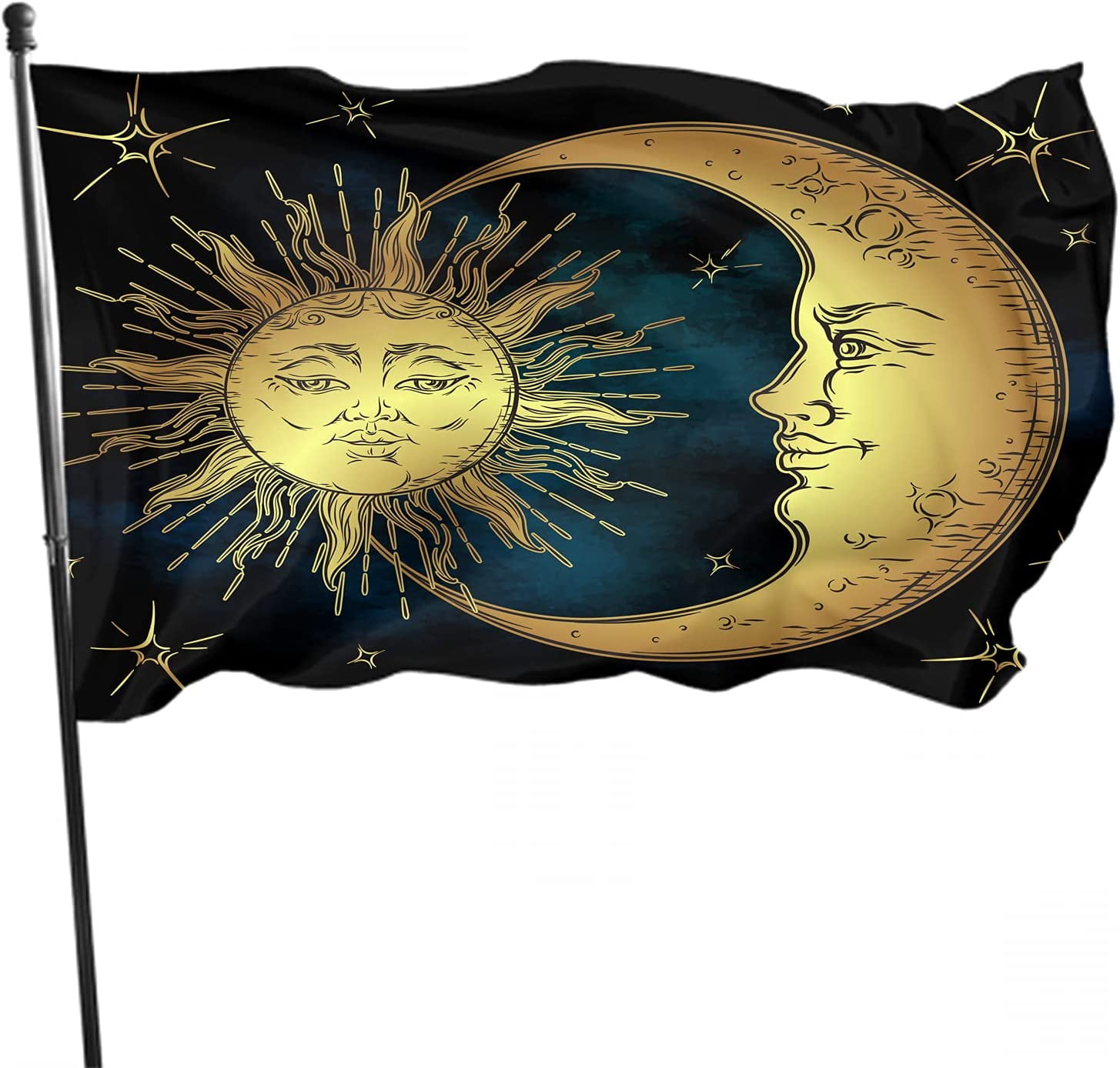Golden Sun Flag Outdoor,Boho moon crescent stars Garden Flags House ...