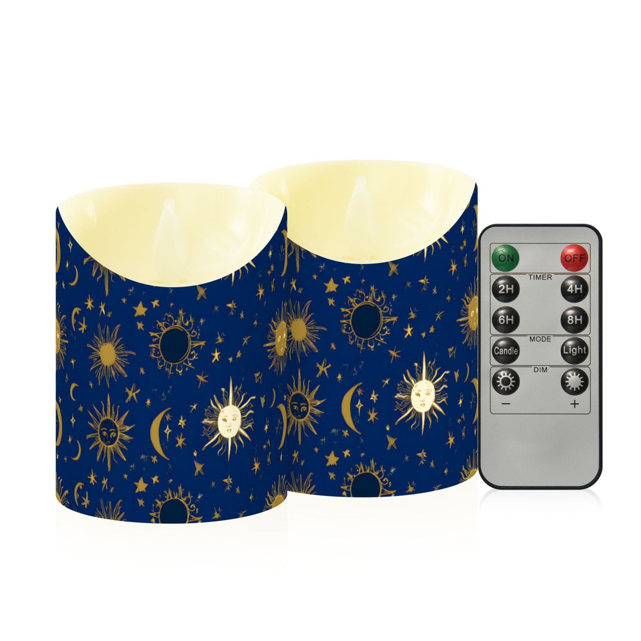 Golden Sun Moon Flameless Candles 2 PCS with Remote Realistic Moving ...