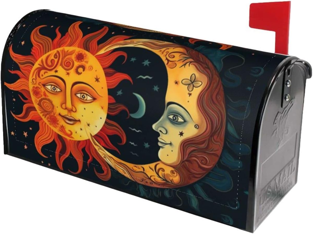 Golden Sun Moon and Stars Mailbox Covers, Magnetic Post Box Cover Wraps ...
