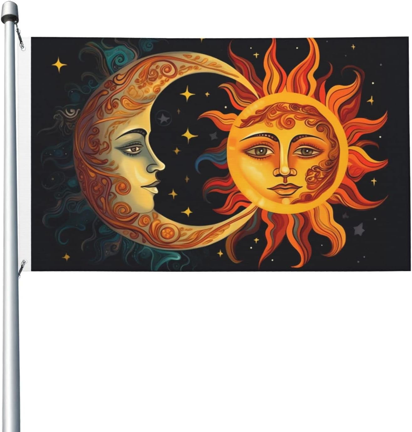 Golden Sun Yard House Flags Double Sided, Moon and Stars House Banner ...