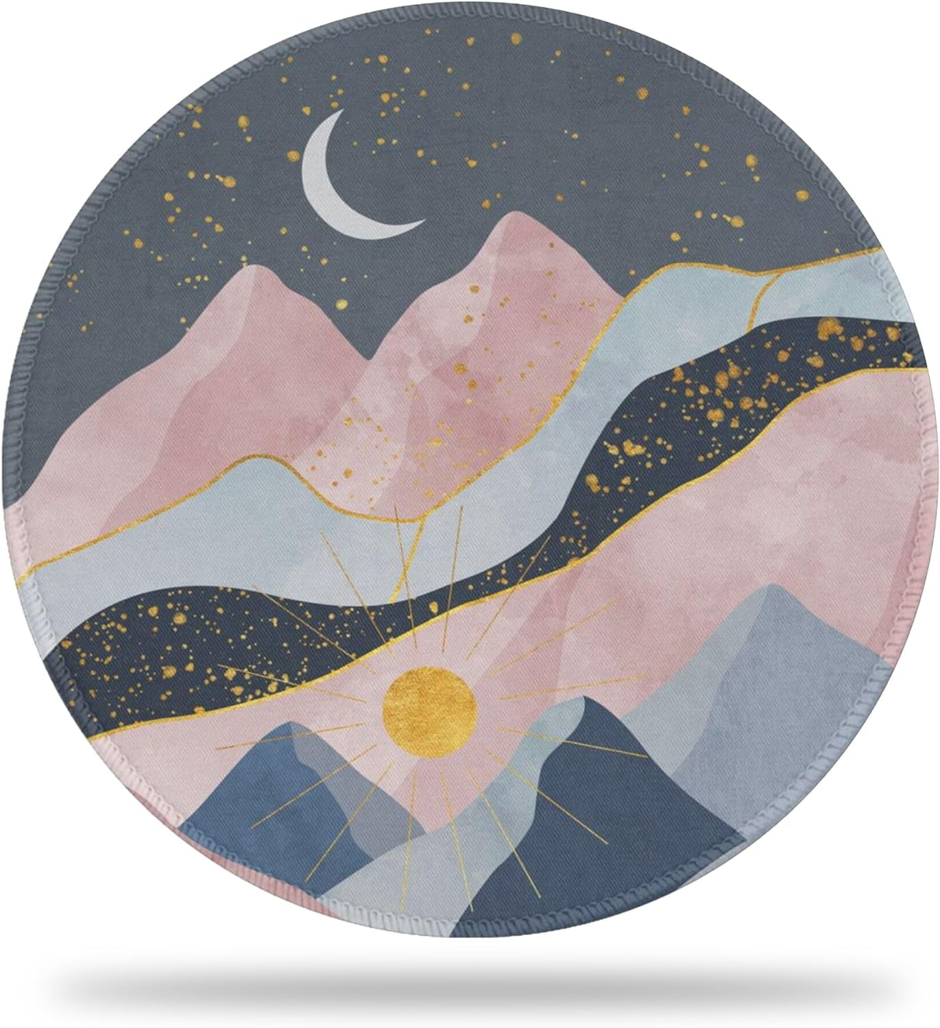 Golden Sun and Moon Mouse Pad: Round DeskMat, 8.8" Abstract Boho ...
