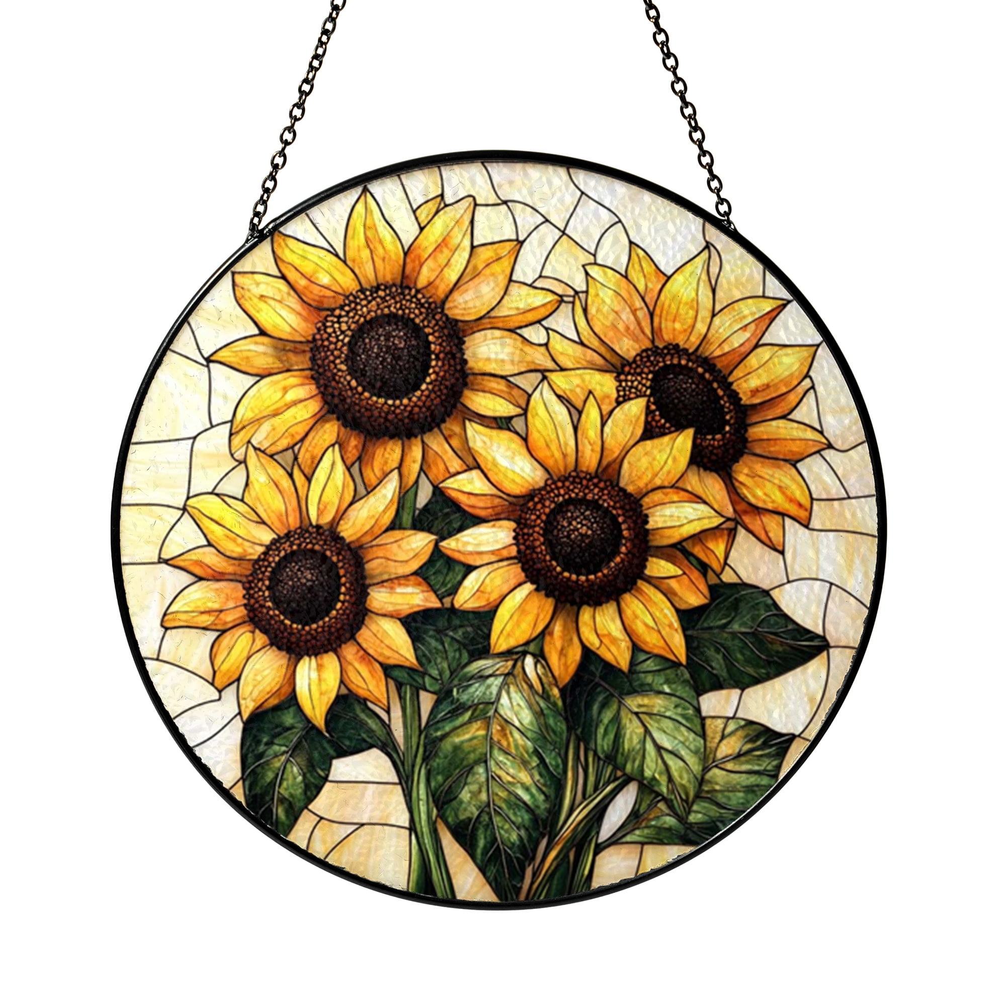 Golden Sunflower Blossom Stained Glass Style Suncatcher, Floral Window ...