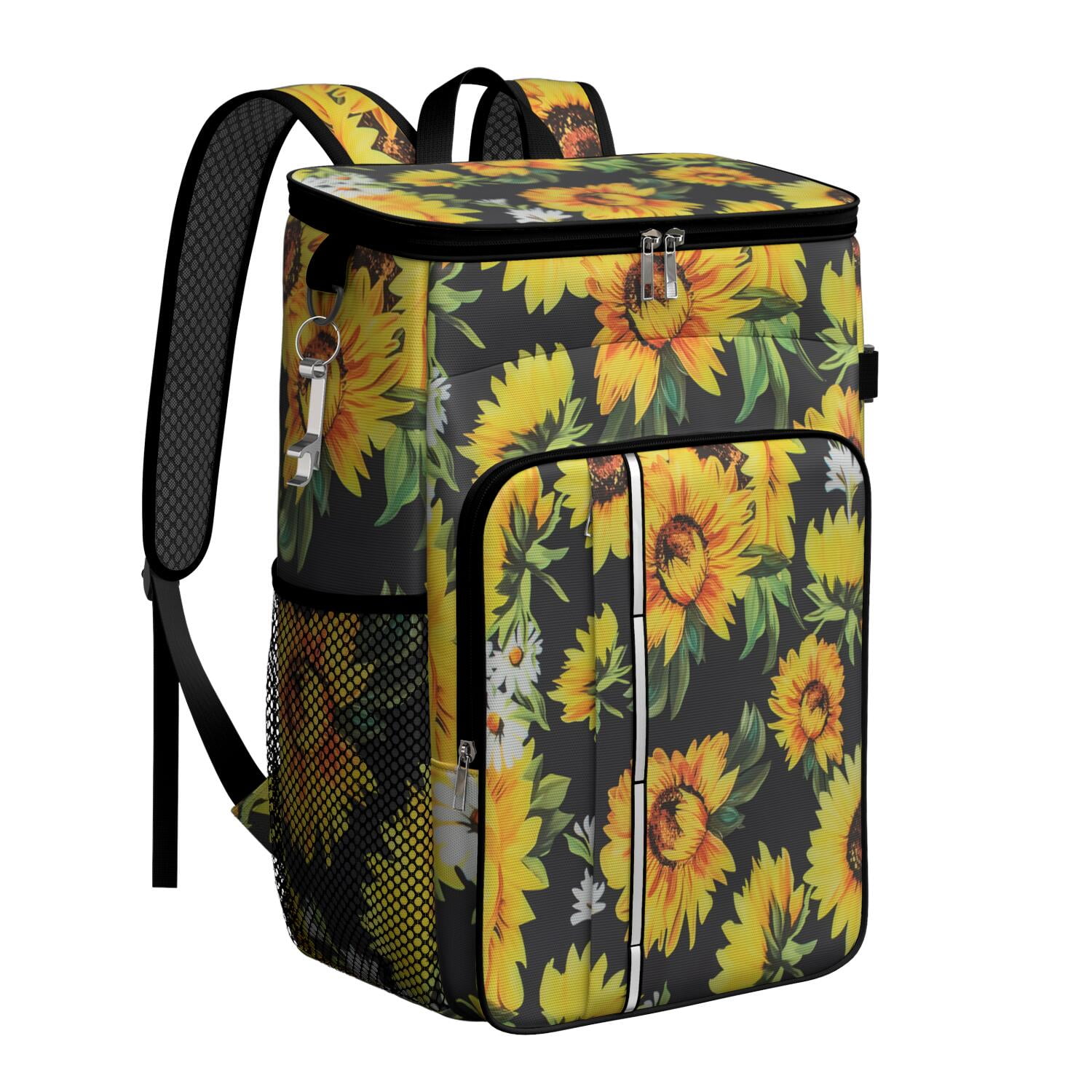 Golden Sunflower Cooler Backpack with Floral Butterfly Design, Leak ...