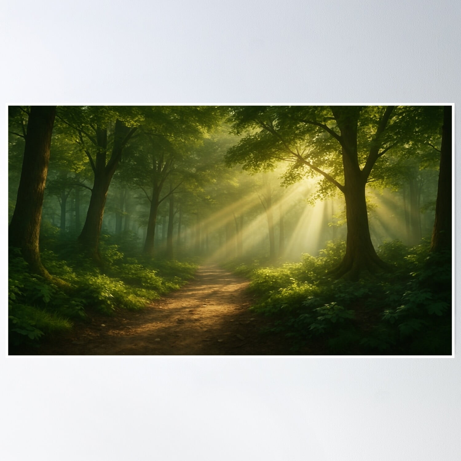 Golden Sunlight On Serene Forest Path Poster Wall Art, Modern Wall ...