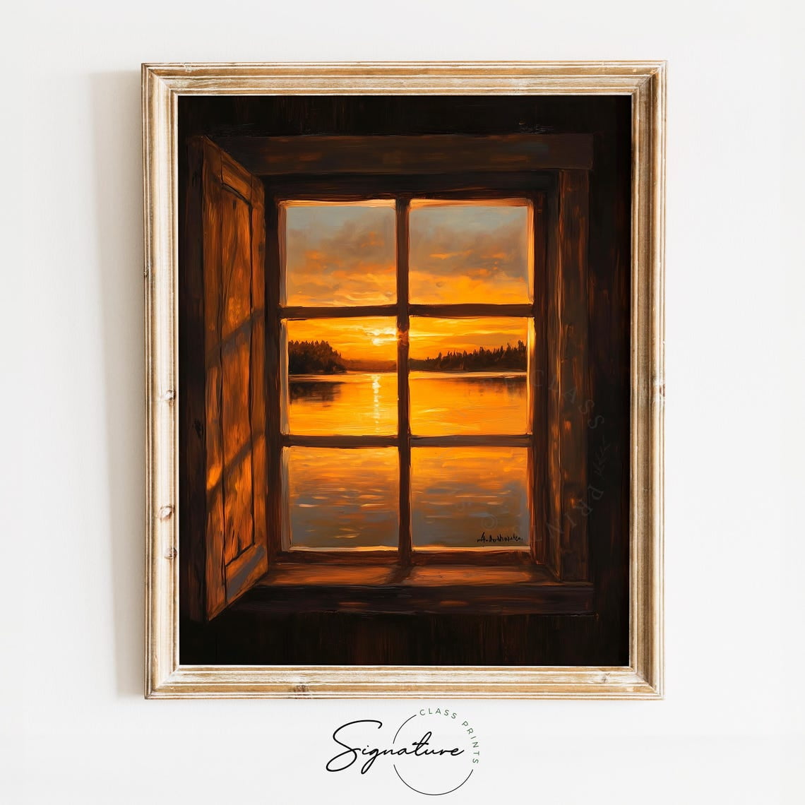 Golden Sunset By A Rustic Window, Landscape, Warm Cottagecore Wall Art ...