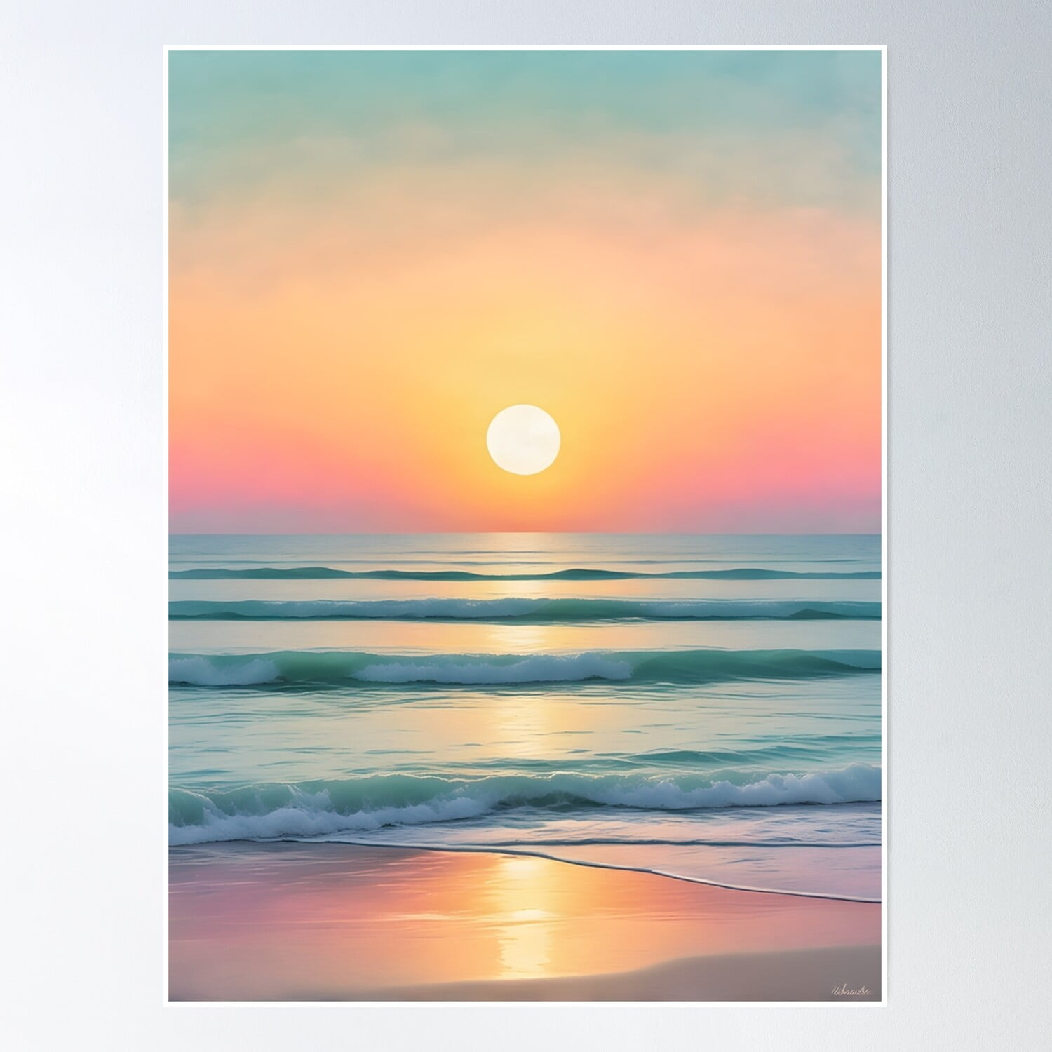 Golden Sunset, Watercolor Landscape, Orange Poster Wall Art, Modern ...