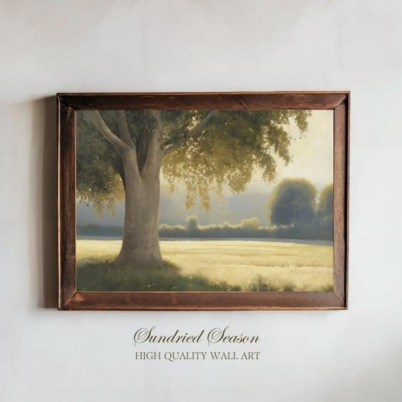 Golden Sycamore Tree Print, Serene Countryside Landscape Wall Art ...