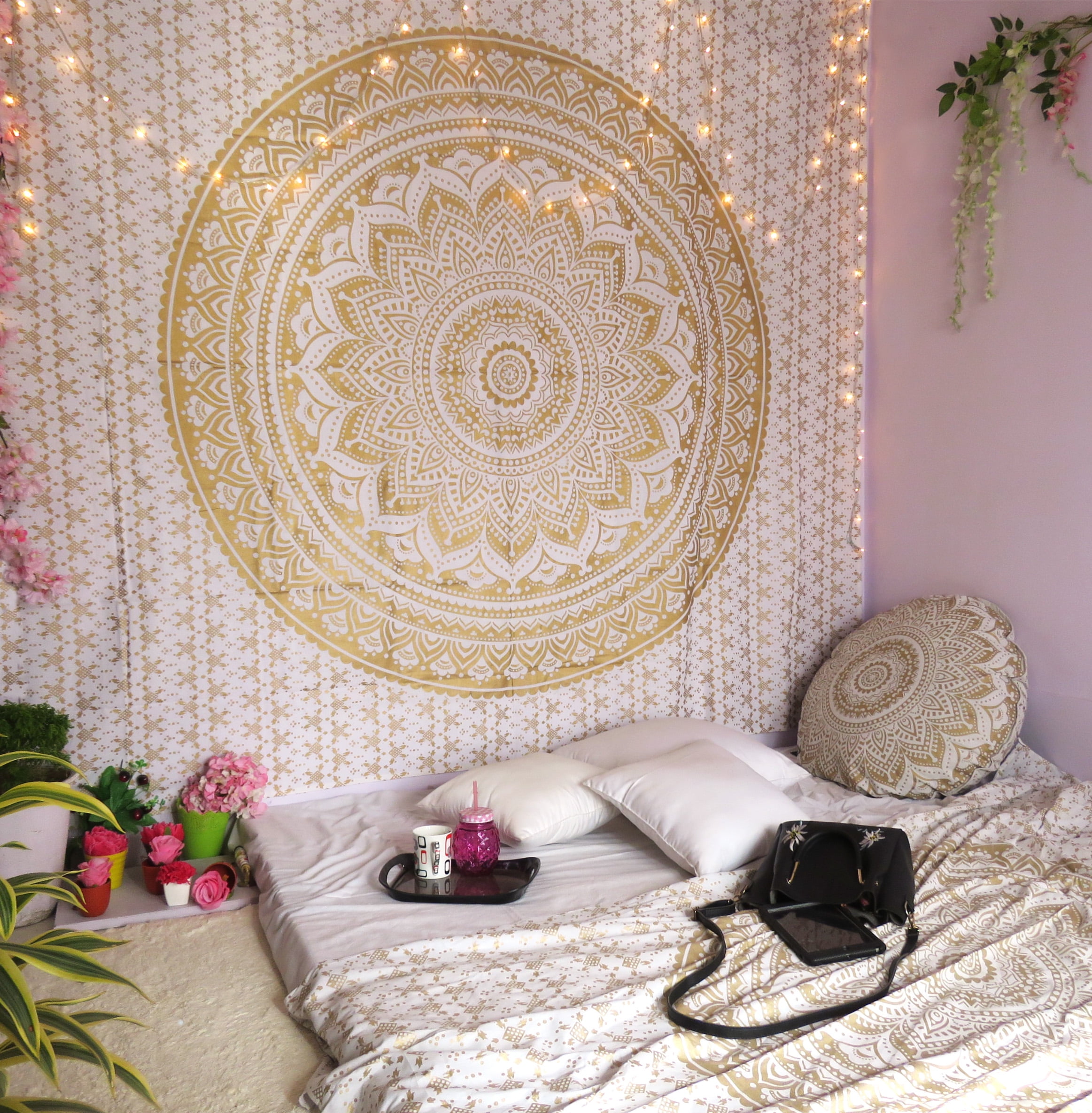 Golden Tapestry Boho Mandala Hippie Tapestries Bohemian Mandala ...