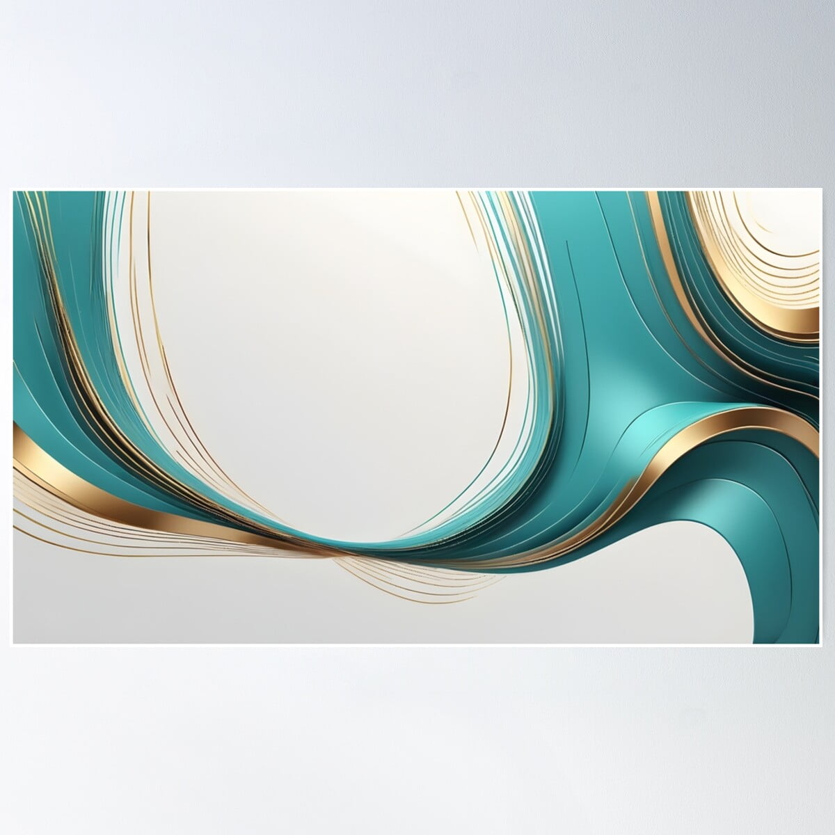 Golden Teal White Color 3D Waves On White Background Poster Wall Art ...