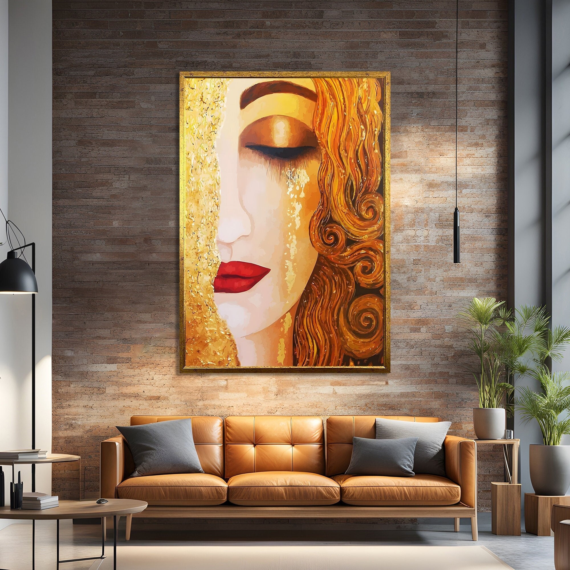 Golden Tears Gustav Klimt Style Abstract Wall Decor, Elegant Female ...