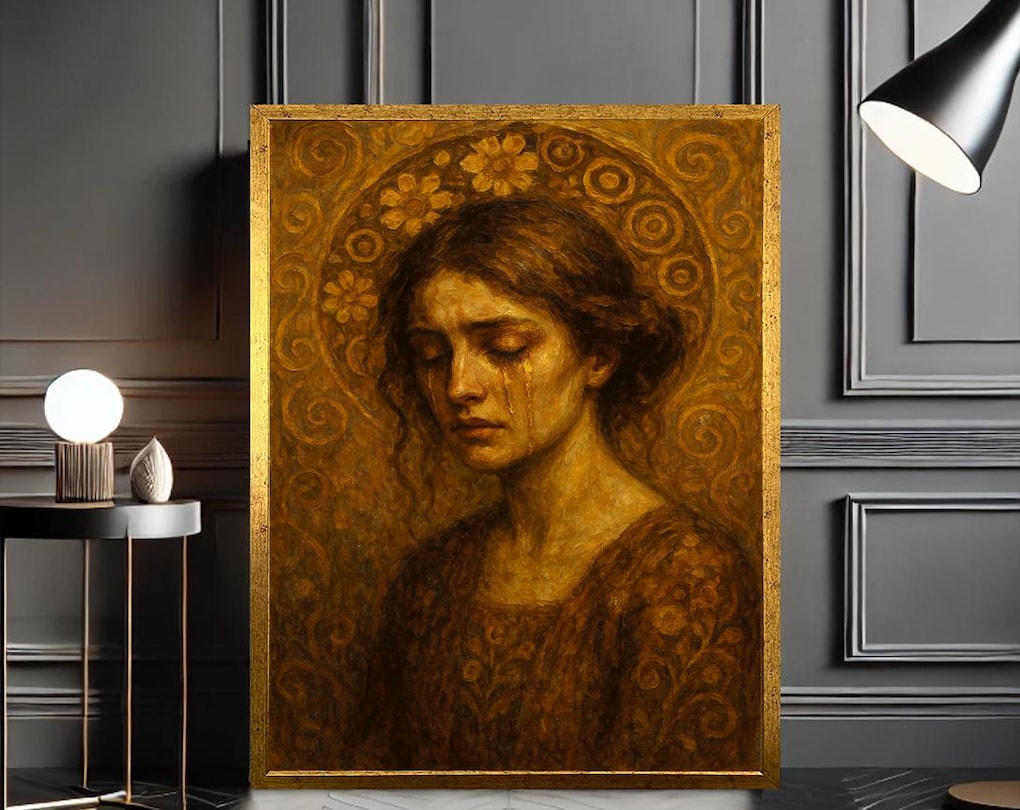Golden Tears Woman, Emotional Portrait Wall Art Print, Vintage Style ...
