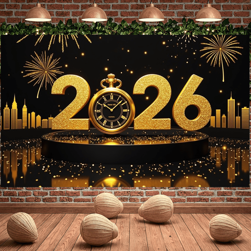 Golden Theme 2026 New Year Countdown Backdrop Clock Design Festive ...