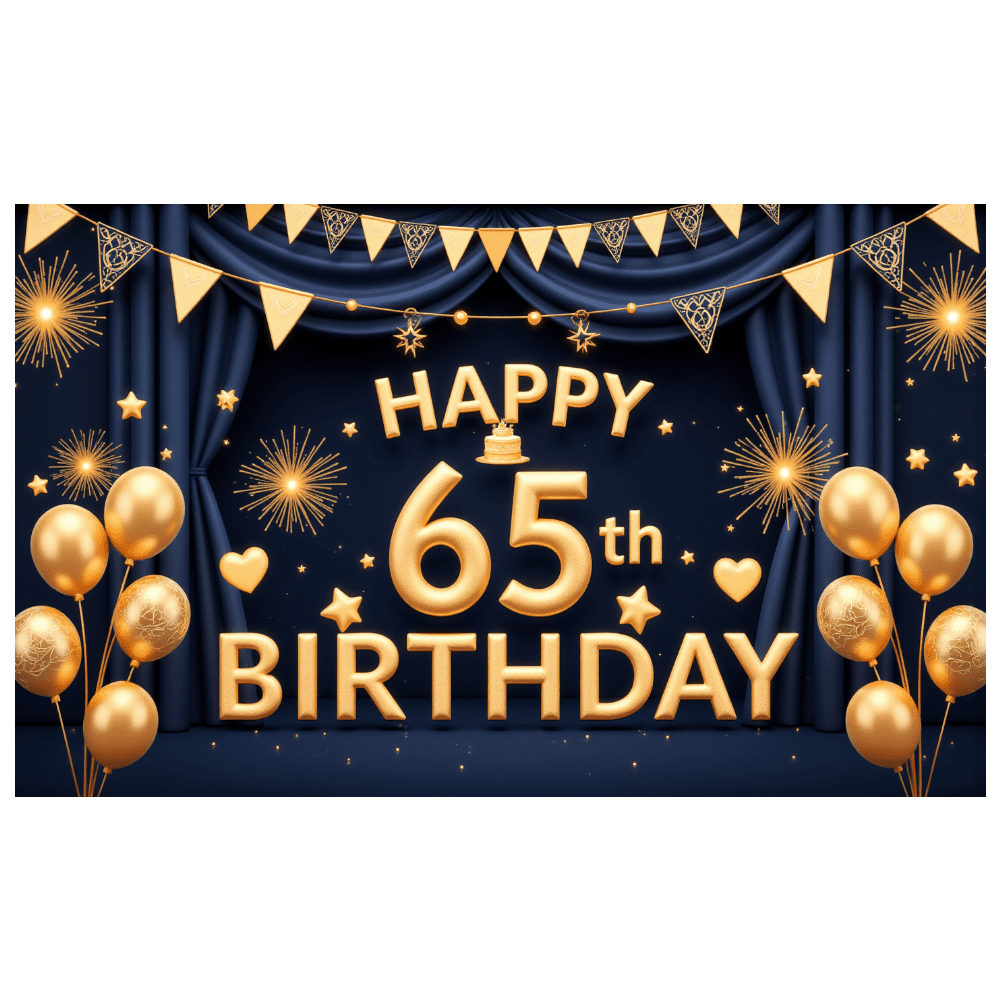 Golden Theme Banner Decorative Design 65th Birthday Party Backdrop for ...