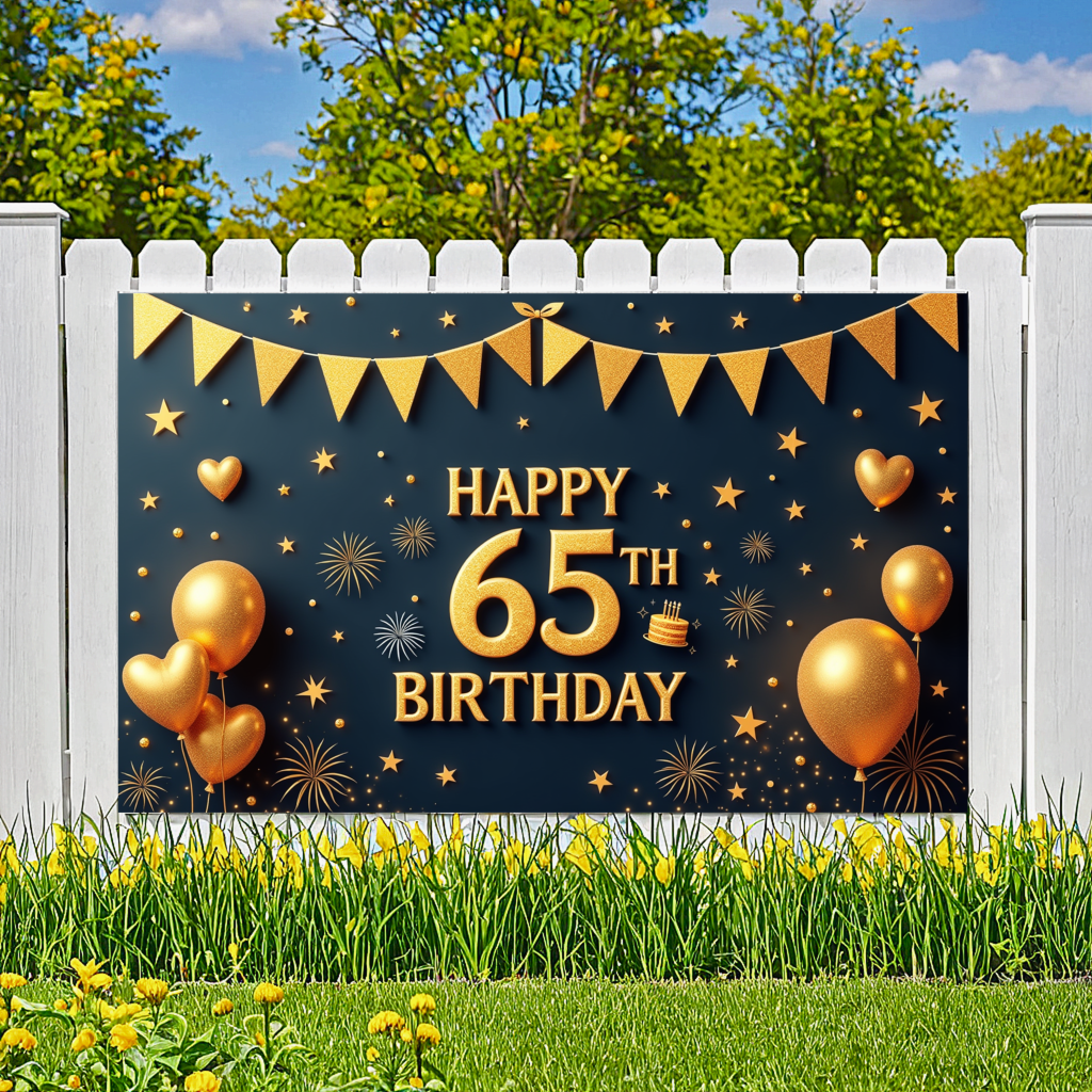 Golden Theme Banner Decorative Design 65th Birthday Party Backdrop for ...