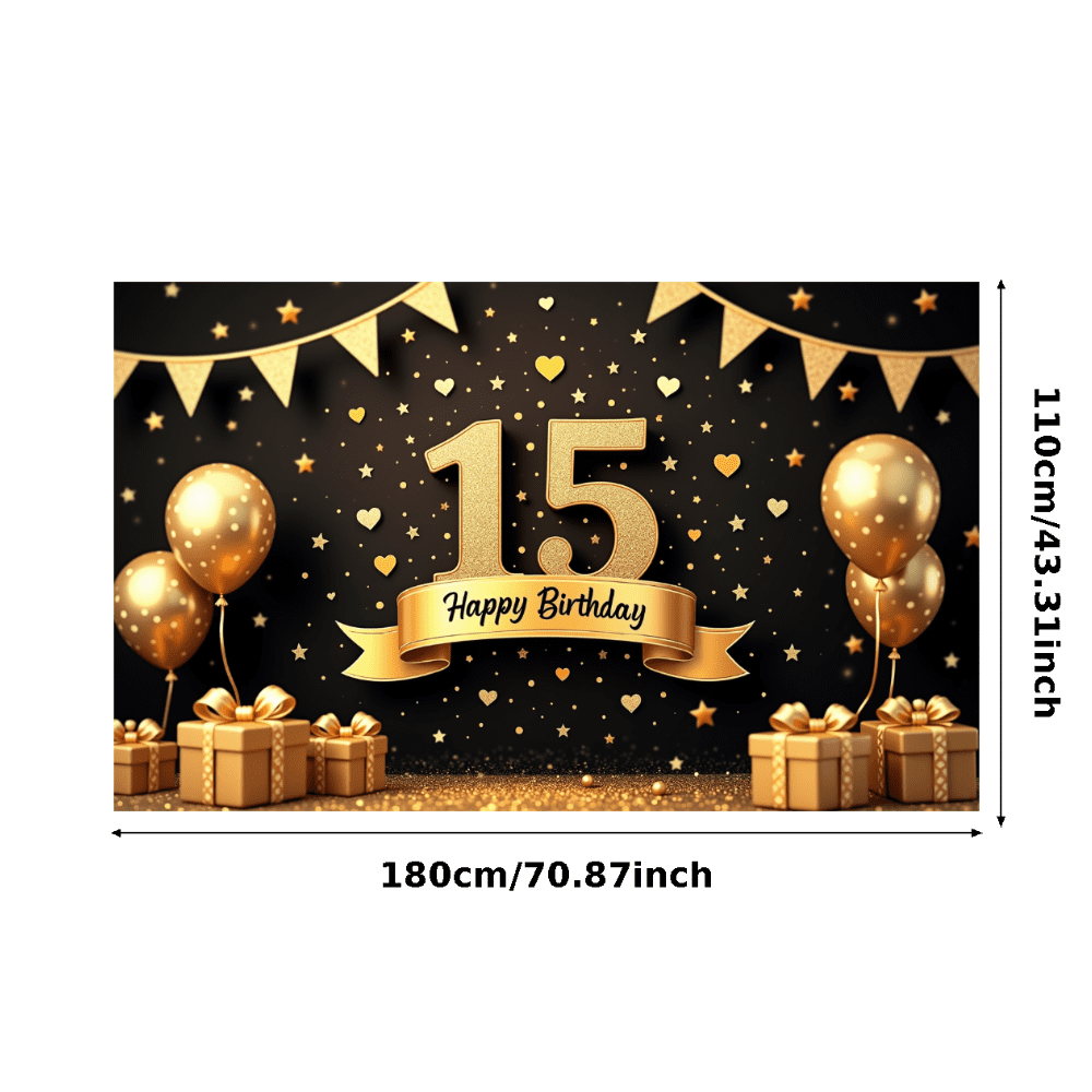 Golden Theme Happy 15th Birthday Banner Decorative Creative Sparkling ...