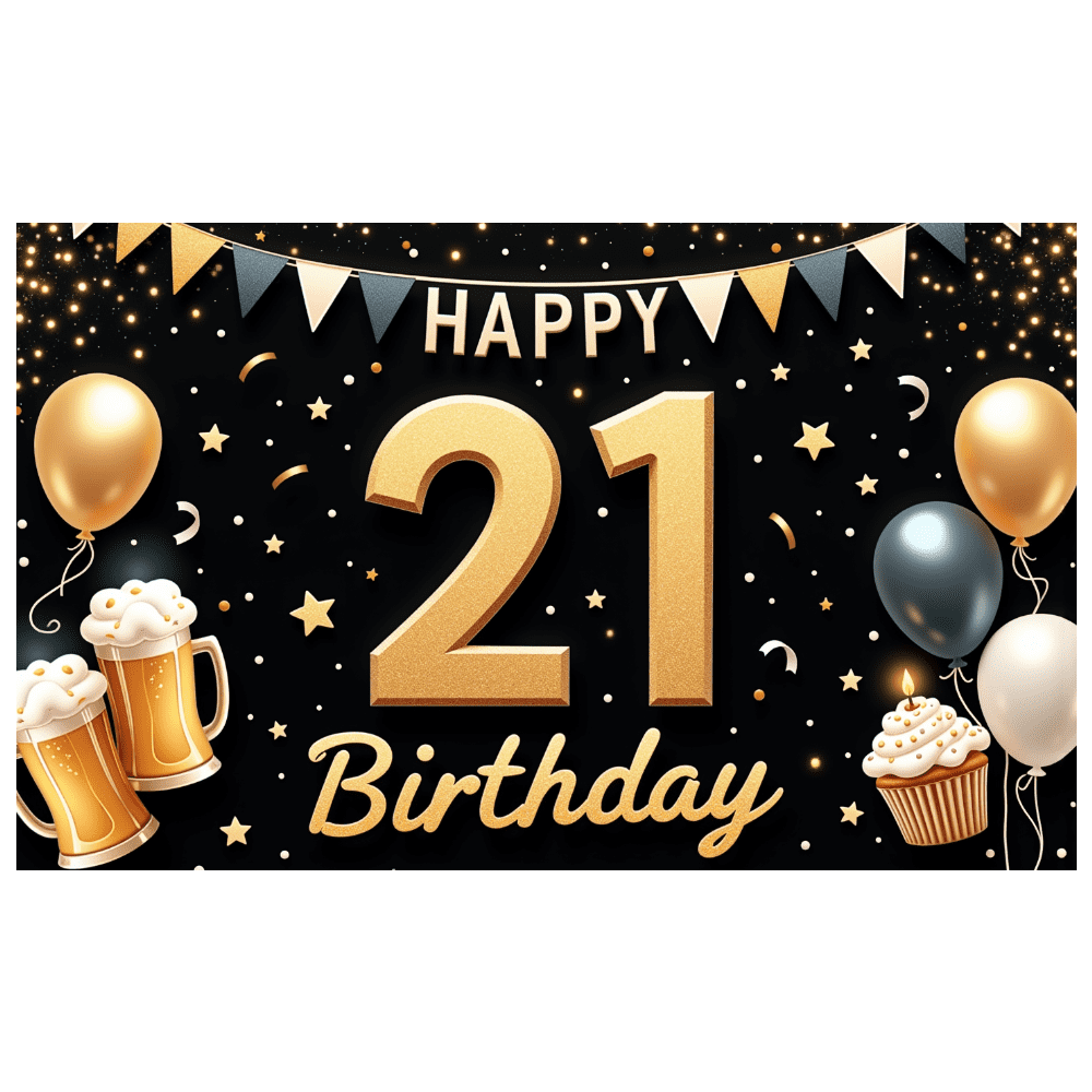 Golden Theme Happy 21 Birthday Banner Decorative Design Party ...