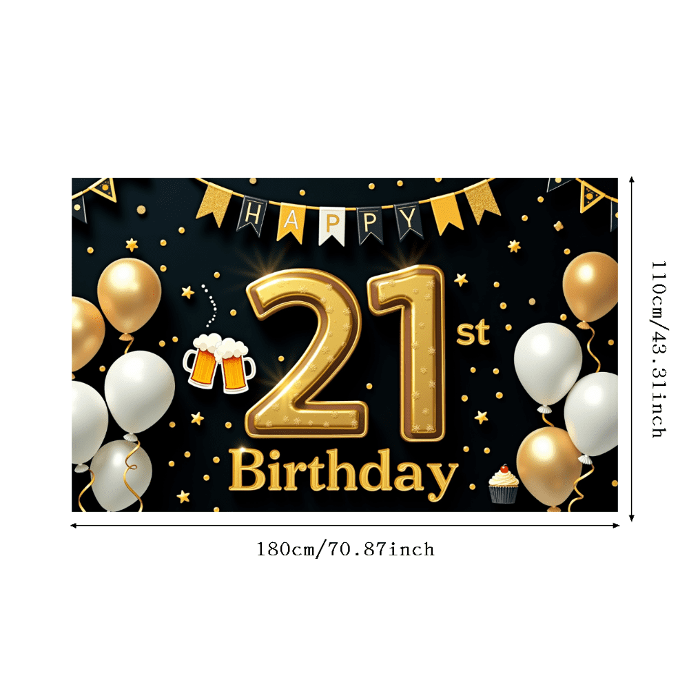 Golden Theme Happy 21 Birthday Banner Decorative Design Party ...