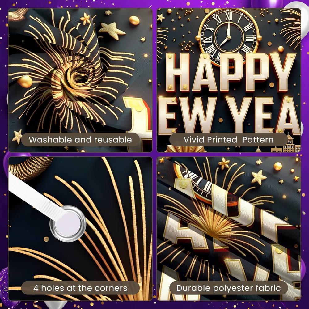 Golden Theme Happy New Year Banner Firework Design New Year Banner ...