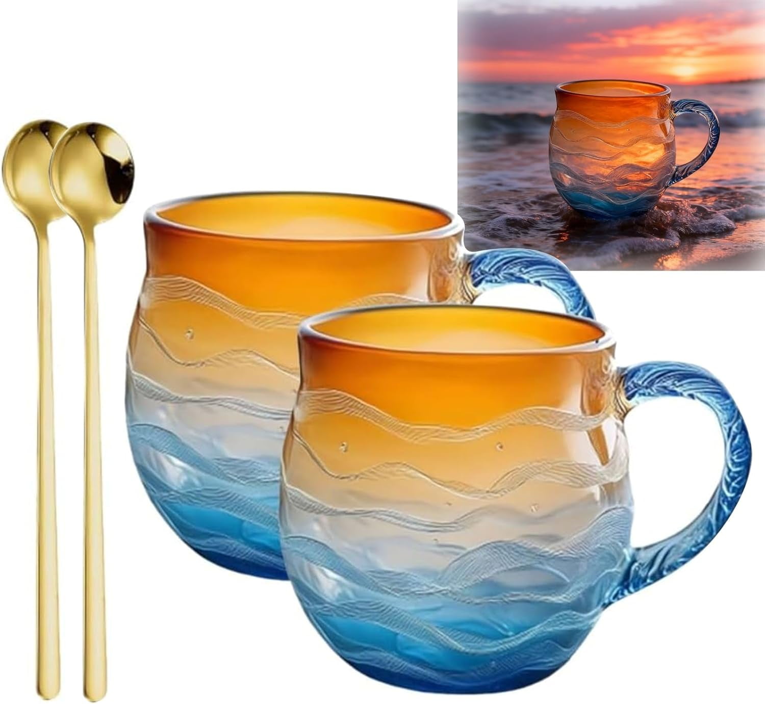 Golden Tide Mug, Glass Ocean Wave Coffee Mugs, 12oz Handcrafted Oceans ...