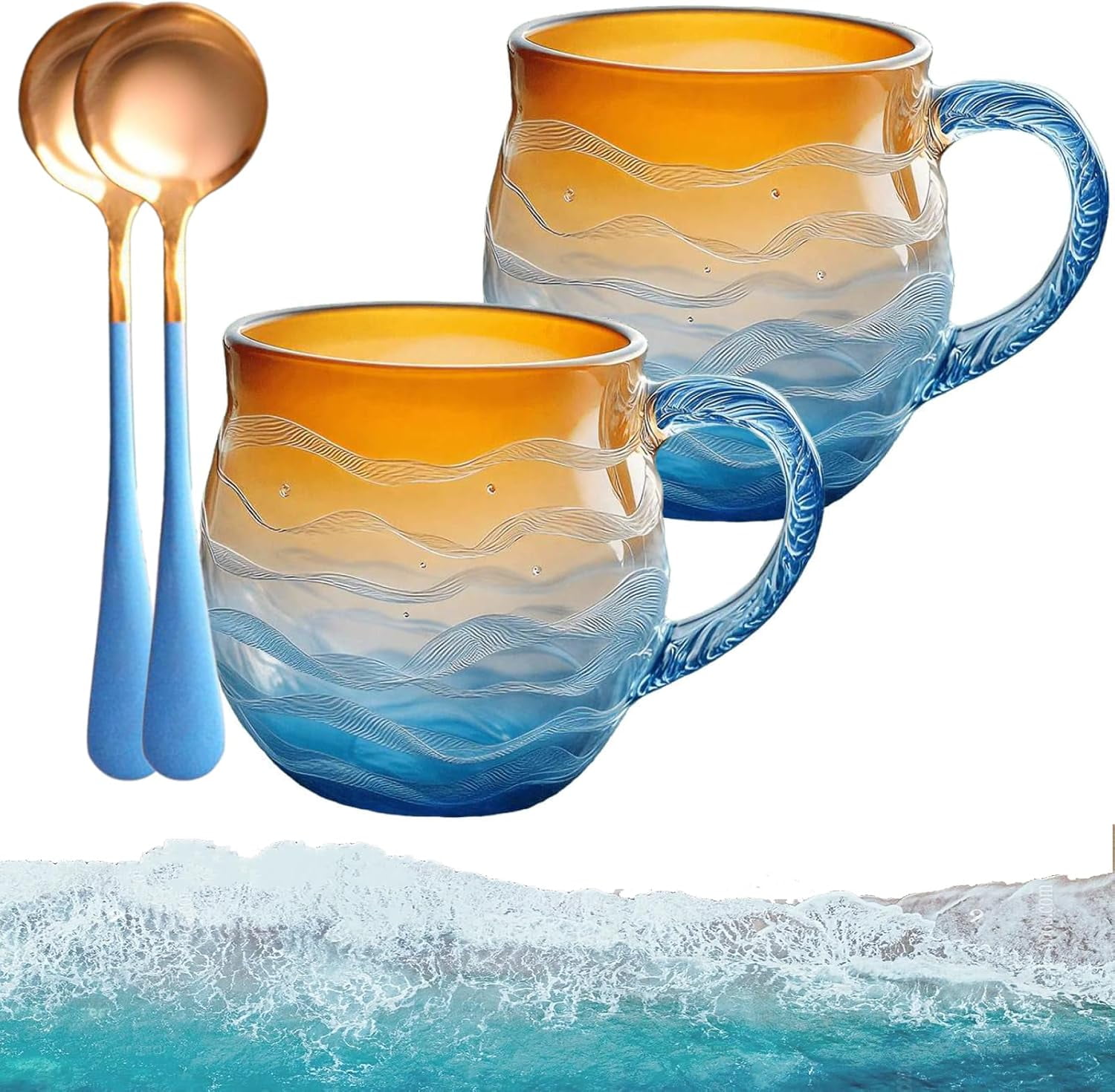 Golden Tide Mug, Handcrafted Glass 12oz Sea Glass Wave Mug, Ocean wave ...