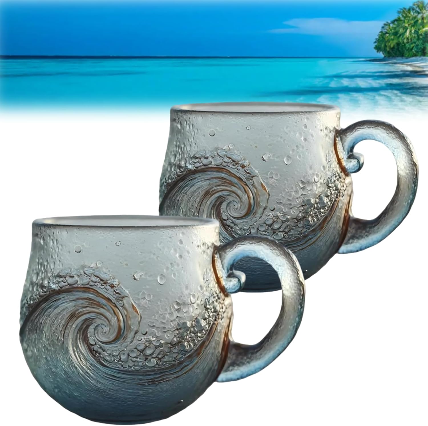 Golden Tide Mug, Sea Glass Sunset Wave Mug, 12 oz Blue Handblown Ocean ...