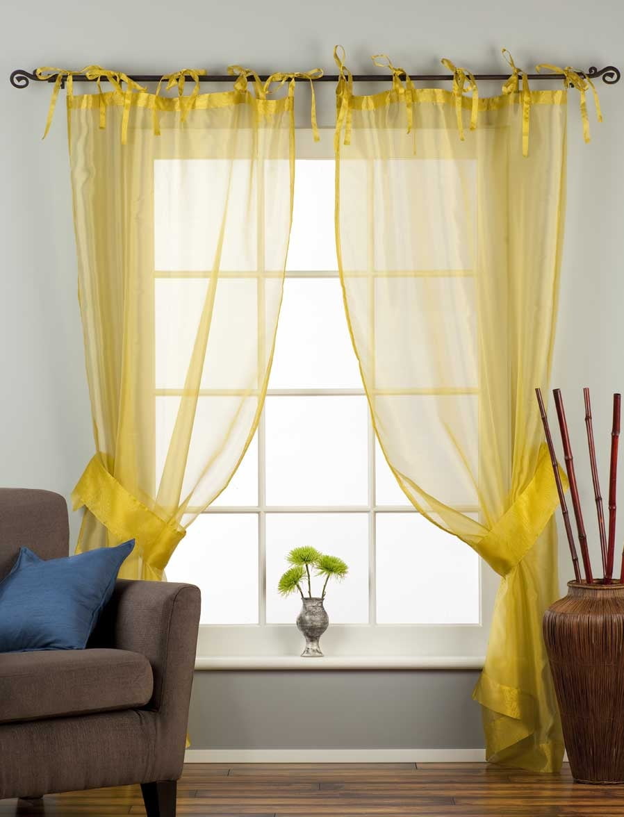 Golden Tie Top Sheer Tissue Curtain With Tie Back / Drape / Panel - 96 ...
