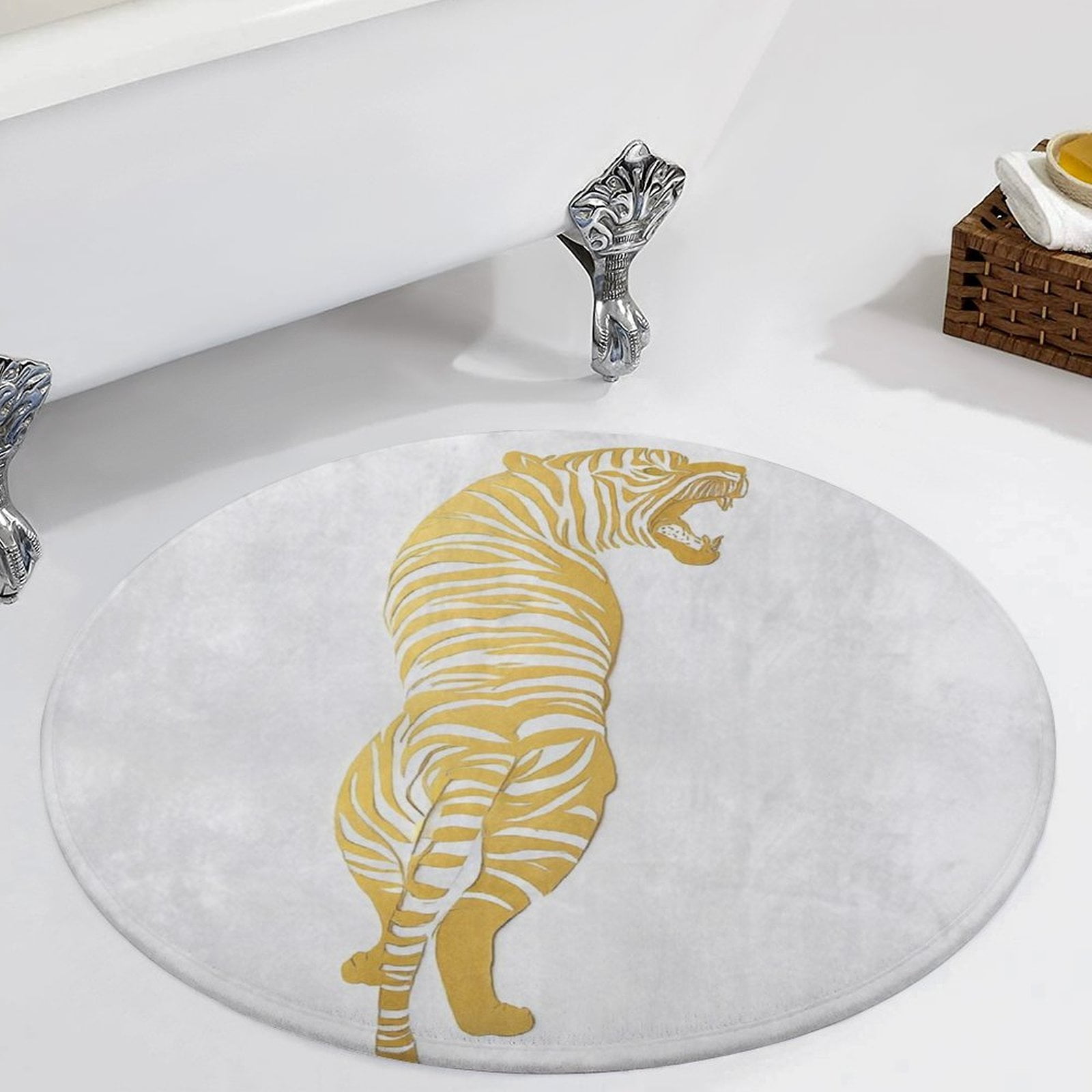 Golden Tiger Roar Silhouette Area Round Carpet Living Room Bedroom Rugs ...