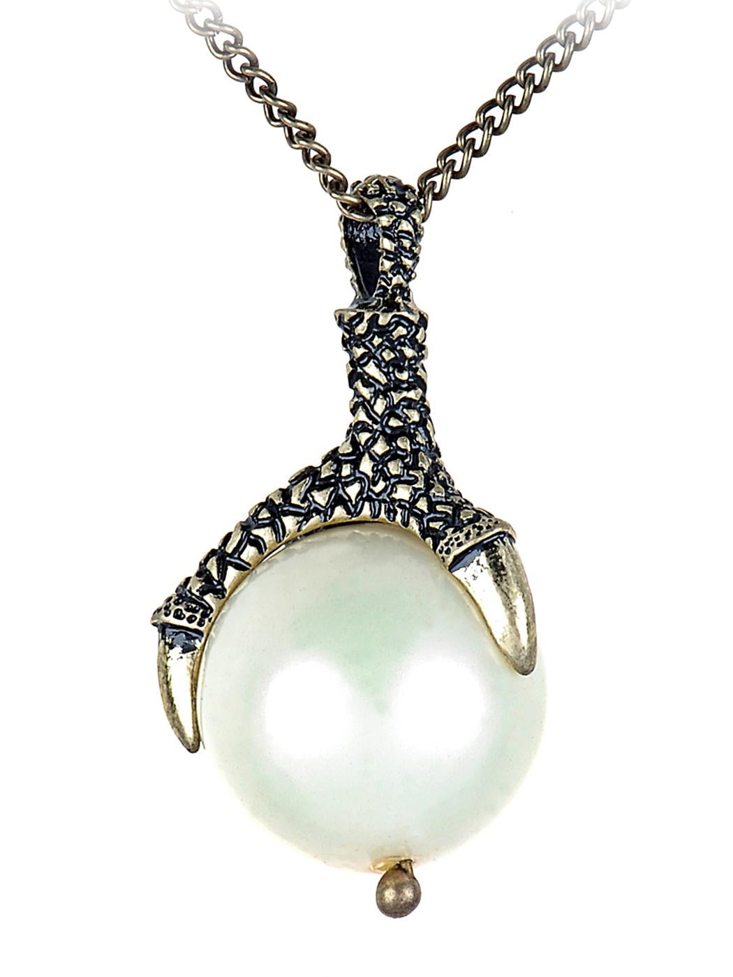 Golden Tone Antique Animal Claw Grasping Faux Pearl Pendant Necklace ...