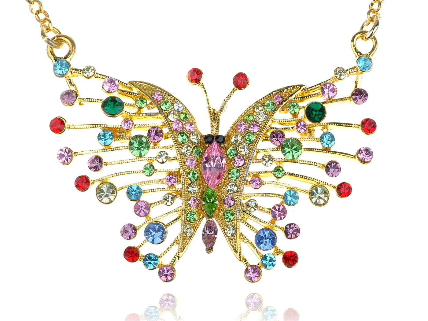 Golden Tone Womens Multicolored Rhinestones Colorful Butterfly Chain ...
