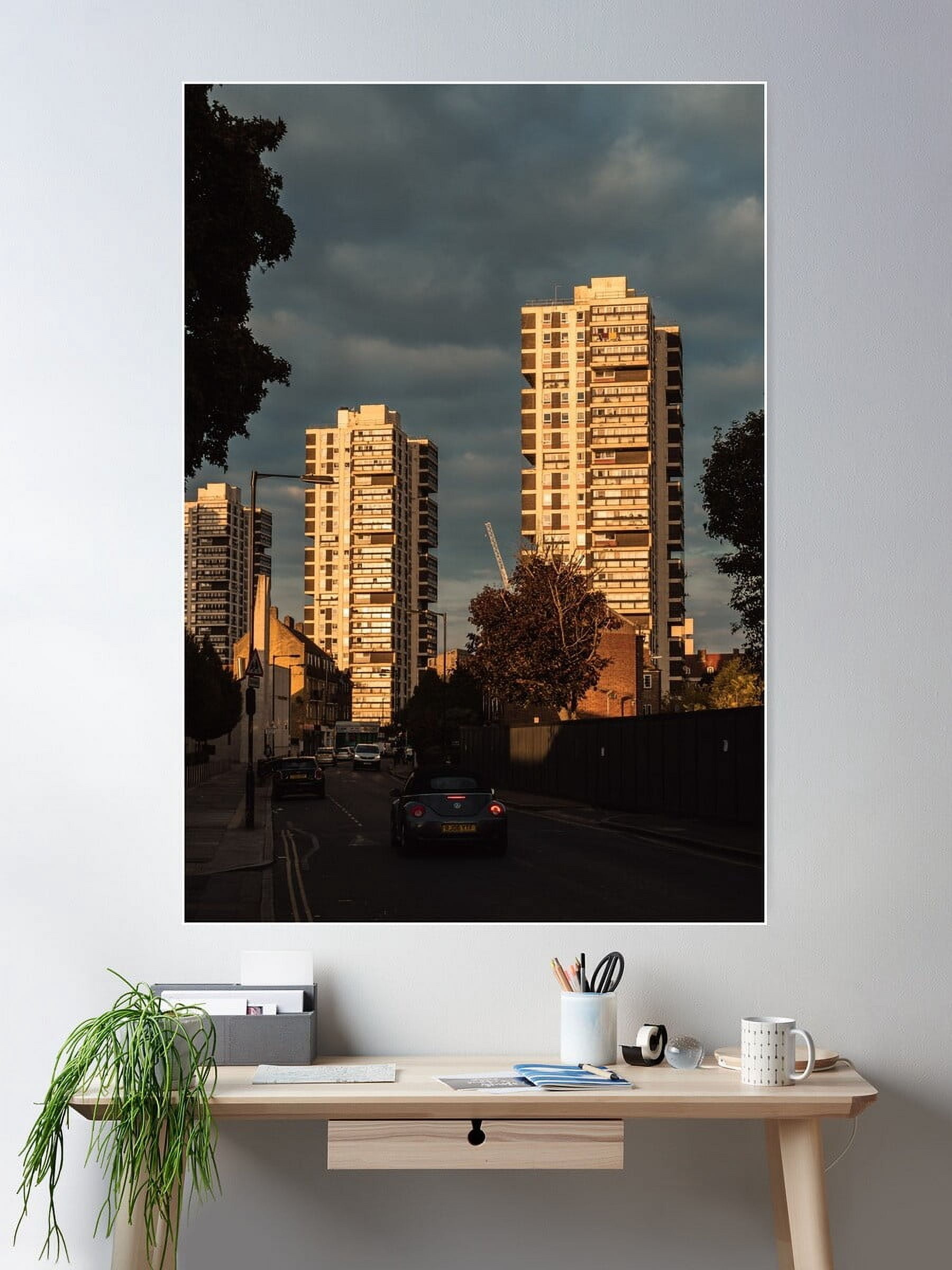 Golden Tower Blocks Poster Wall Art, Modern Wall Decor For Living Room ...