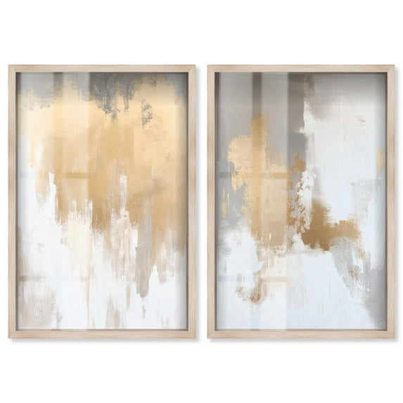 Golden Tranquility Abstract Pair 2 Panel Set Shadowbox Print Wall Art ...