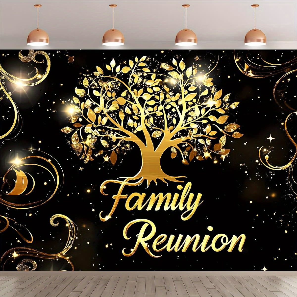 Golden Tree Family Reunion Backdrop Banner, Polyester Wall Decor for ...