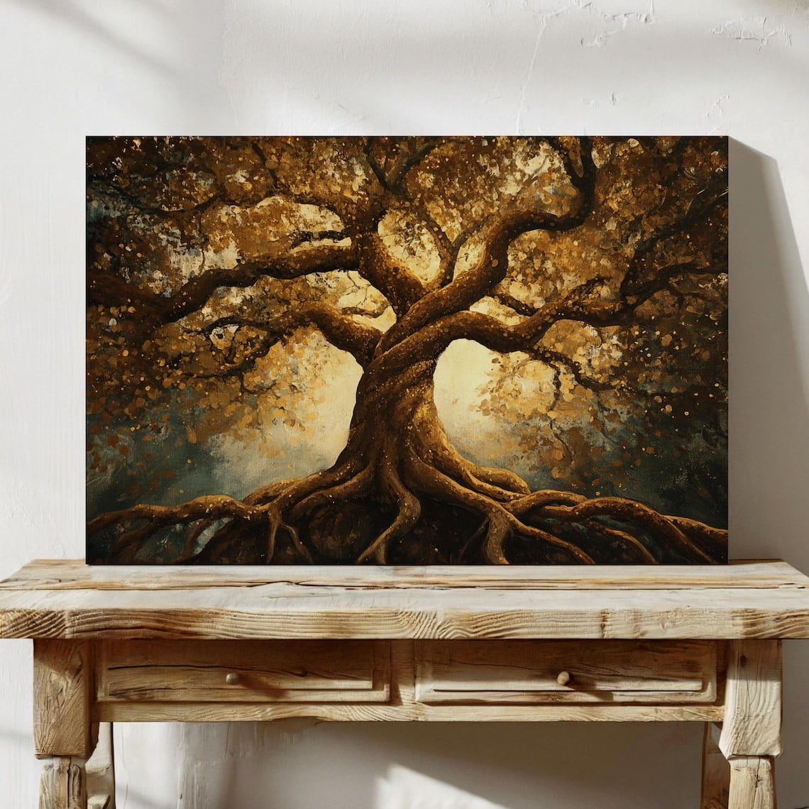 Golden Tree Of Life Wall Art With Deep Roots And Luminous Leaves For ...