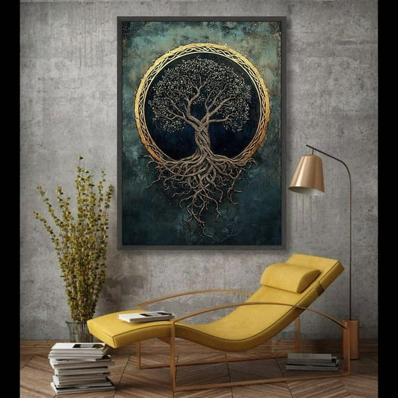 Golden Tree of Life Canvas, Celtic Knot Circle Wall Art, Mystical ...